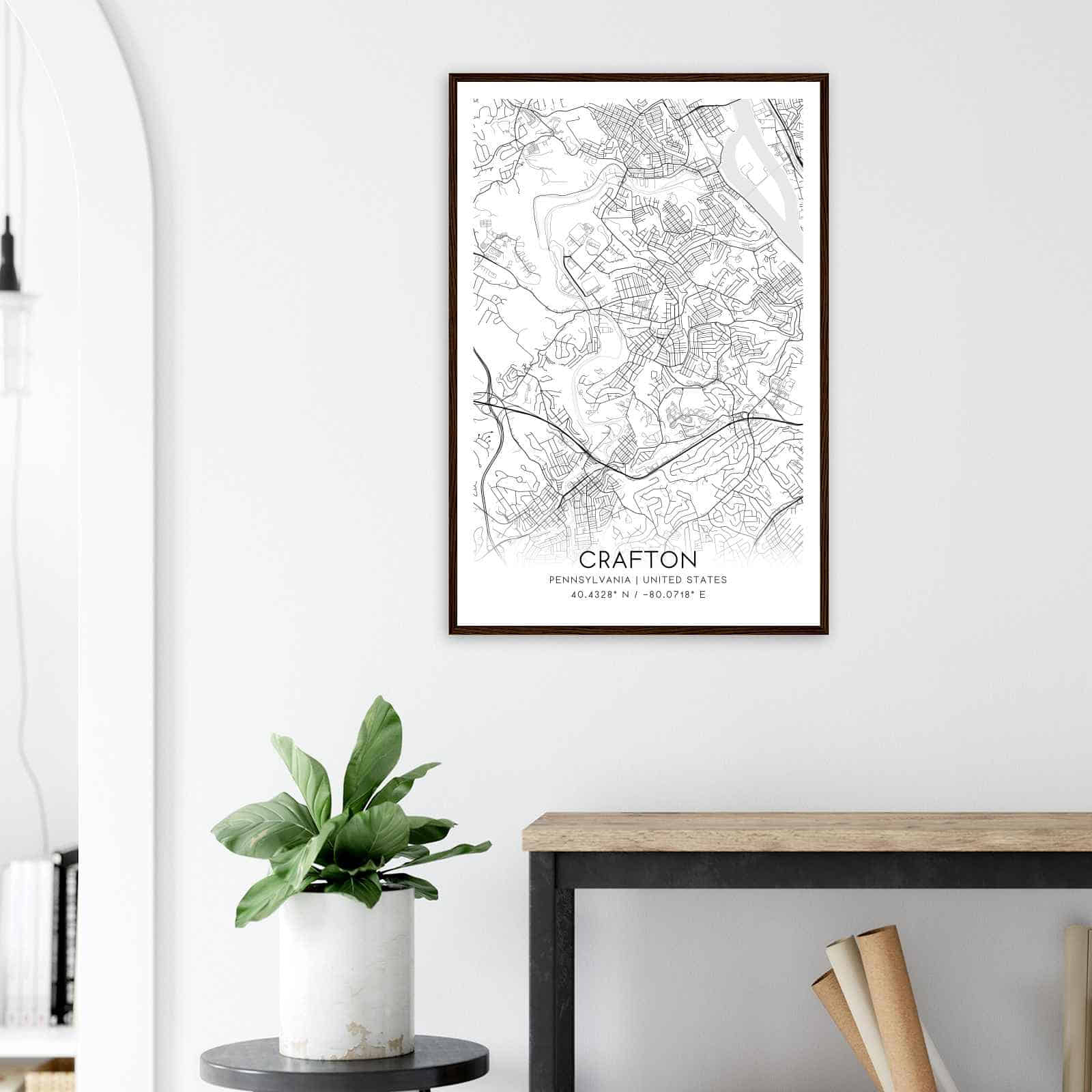 Crafton Pennsylvania Map Poster, Modern Home Decor Wall Art Print ...