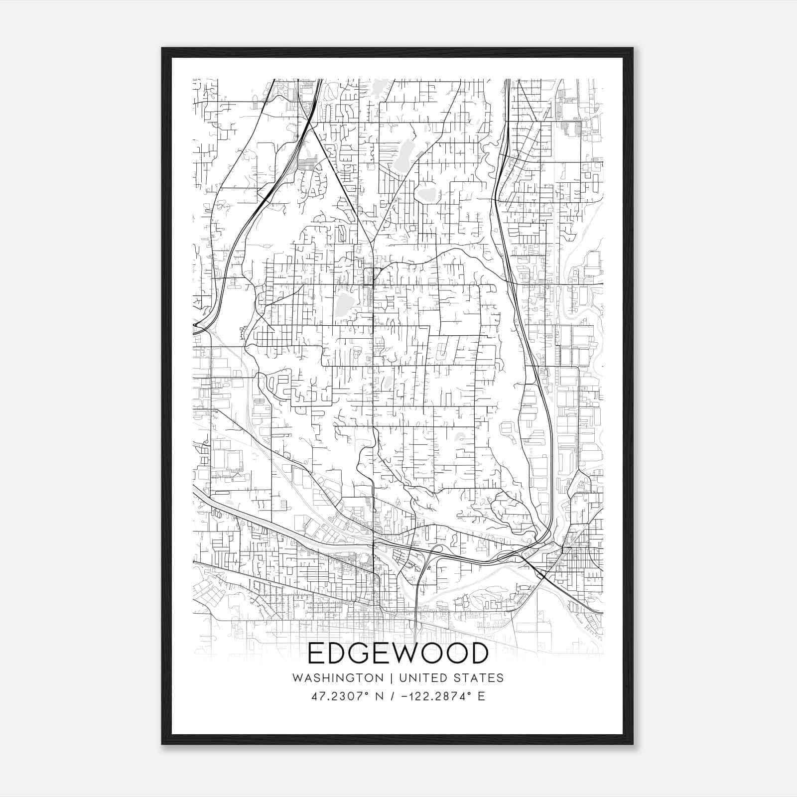 Edgewood Washington Map Poster, Modern Home Decor Wall Art Print ...
