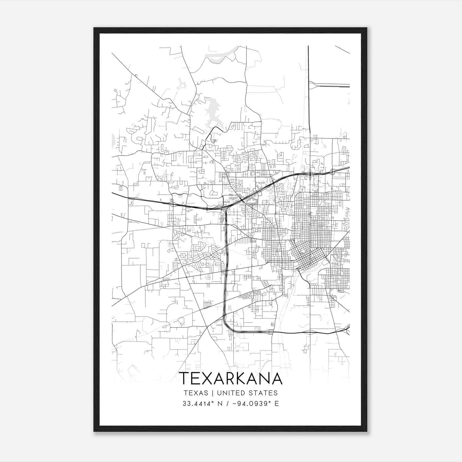 Texarkana Texas Map Poster, Modern Home Decor Wall Art Print - Custom ...