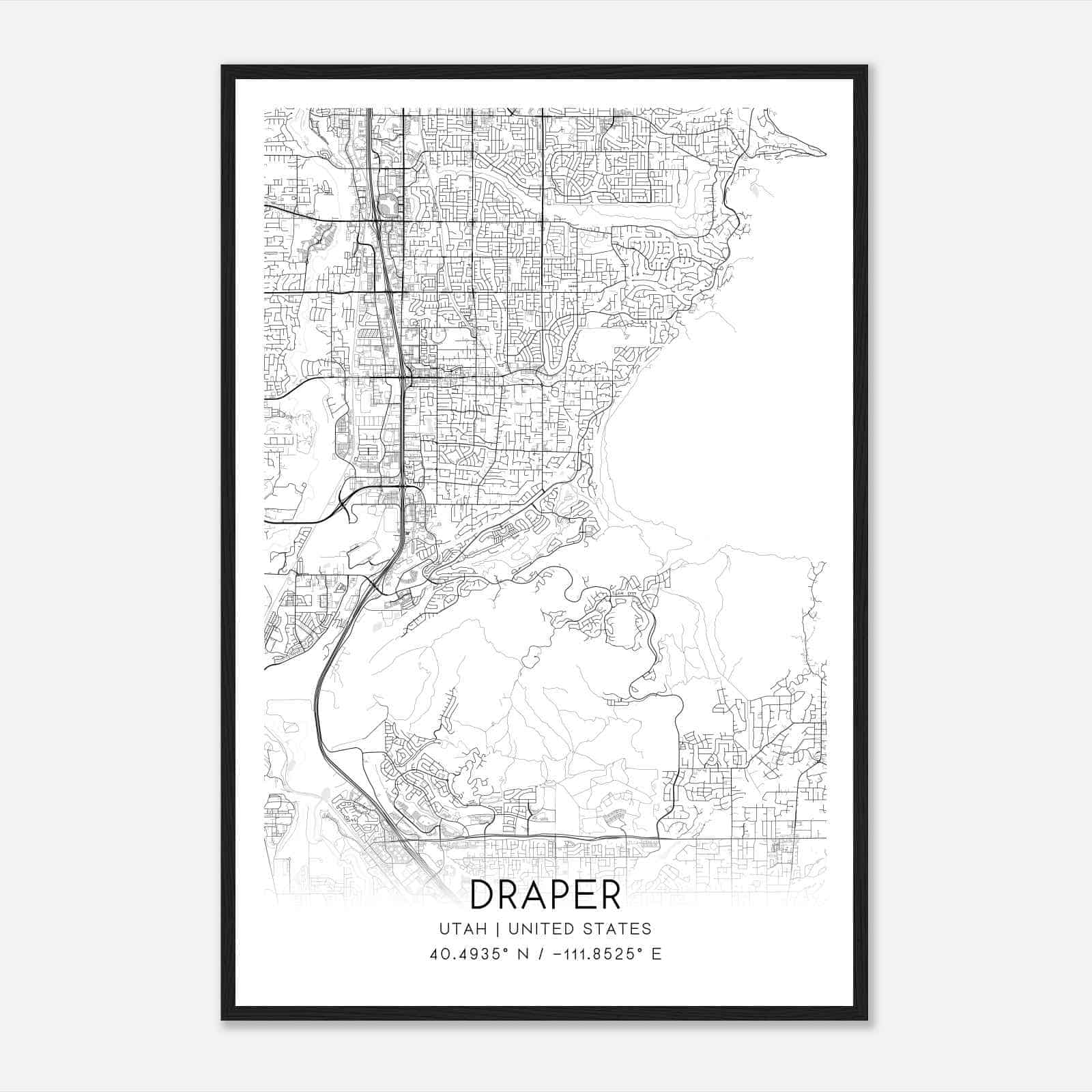 Draper Utah Map Poster, Modern Home Decor Wall Art Print - Custom Maps ...