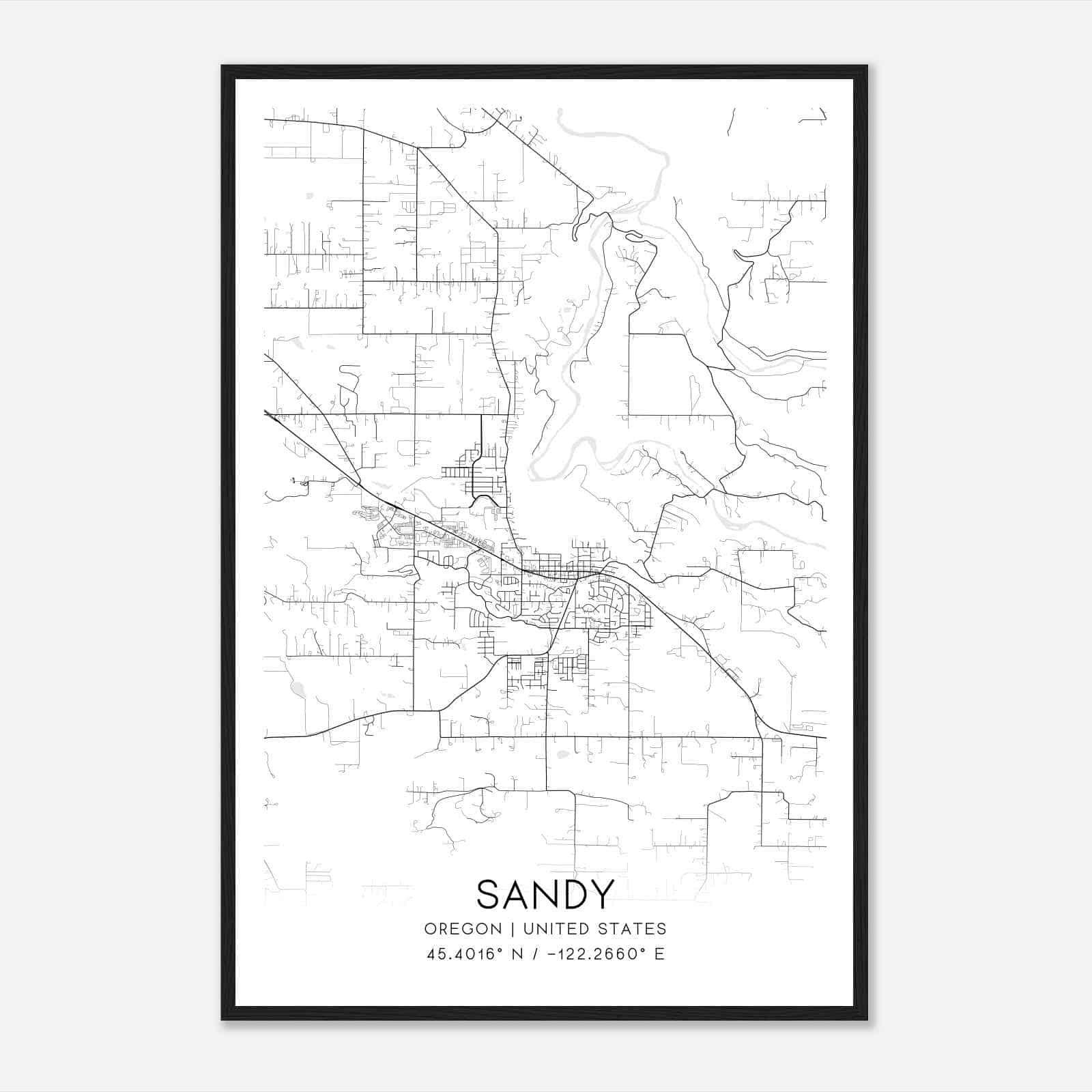 Sandy Oregon Map Poster, Modern Home Decor Wall Art Print - Custom Maps ...