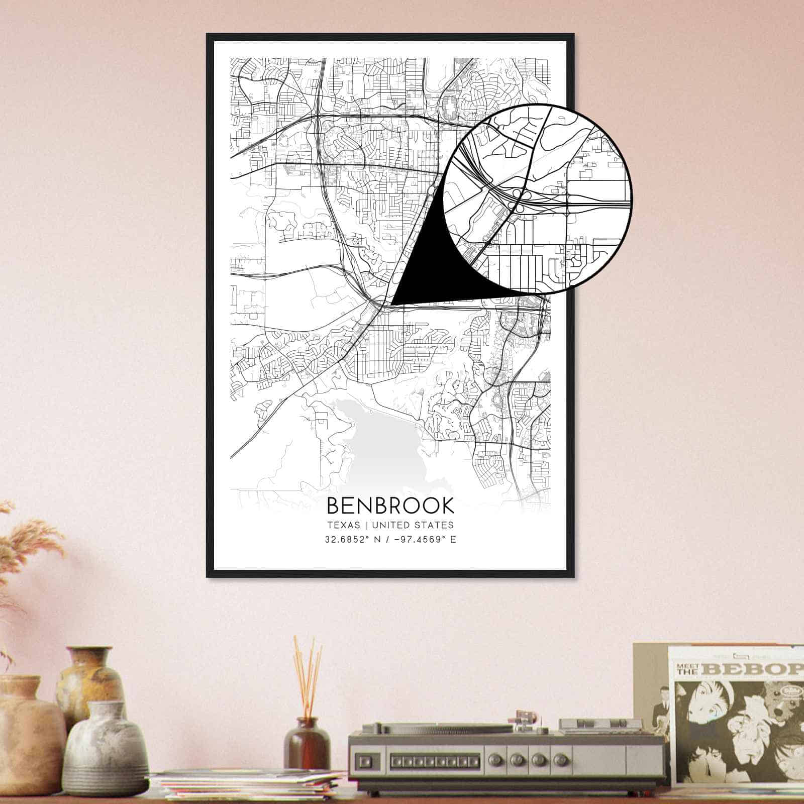 Benbrook Texas Map Poster, Modern Home Decor Wall Art Print - Custom ...