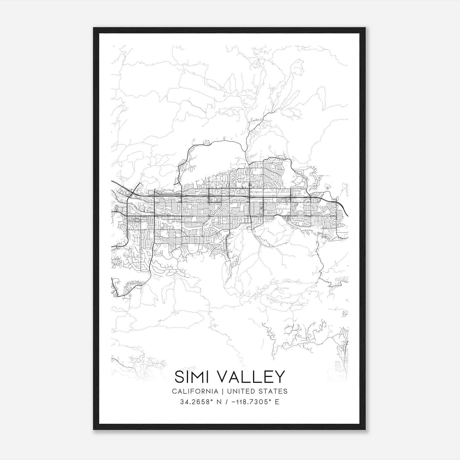 Simi Valley California Map Poster, Modern Home Decor Wall Art Print ...