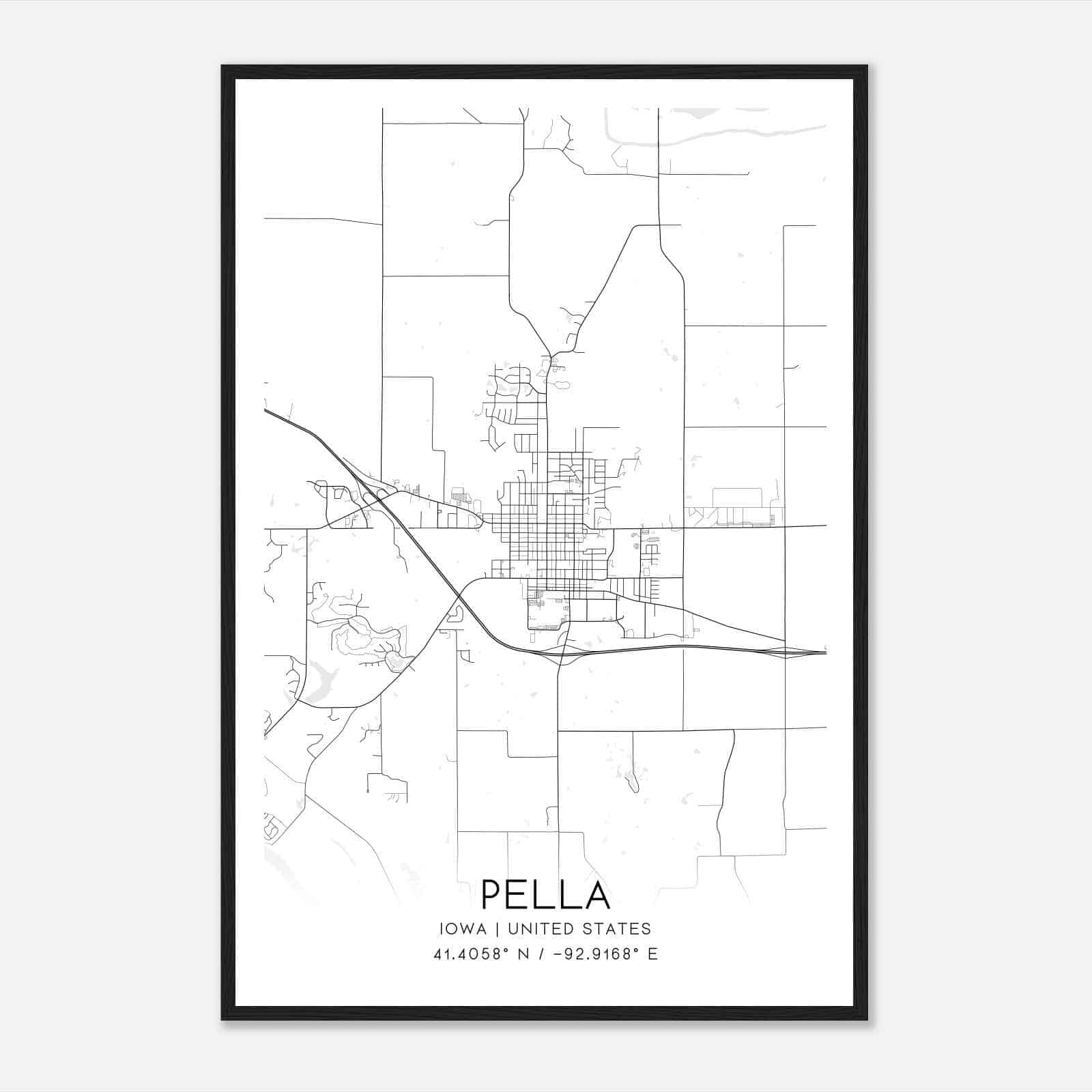 Pella Iowa Map Poster, Modern Home Decor Wall Art Print - Custom Maps ...
