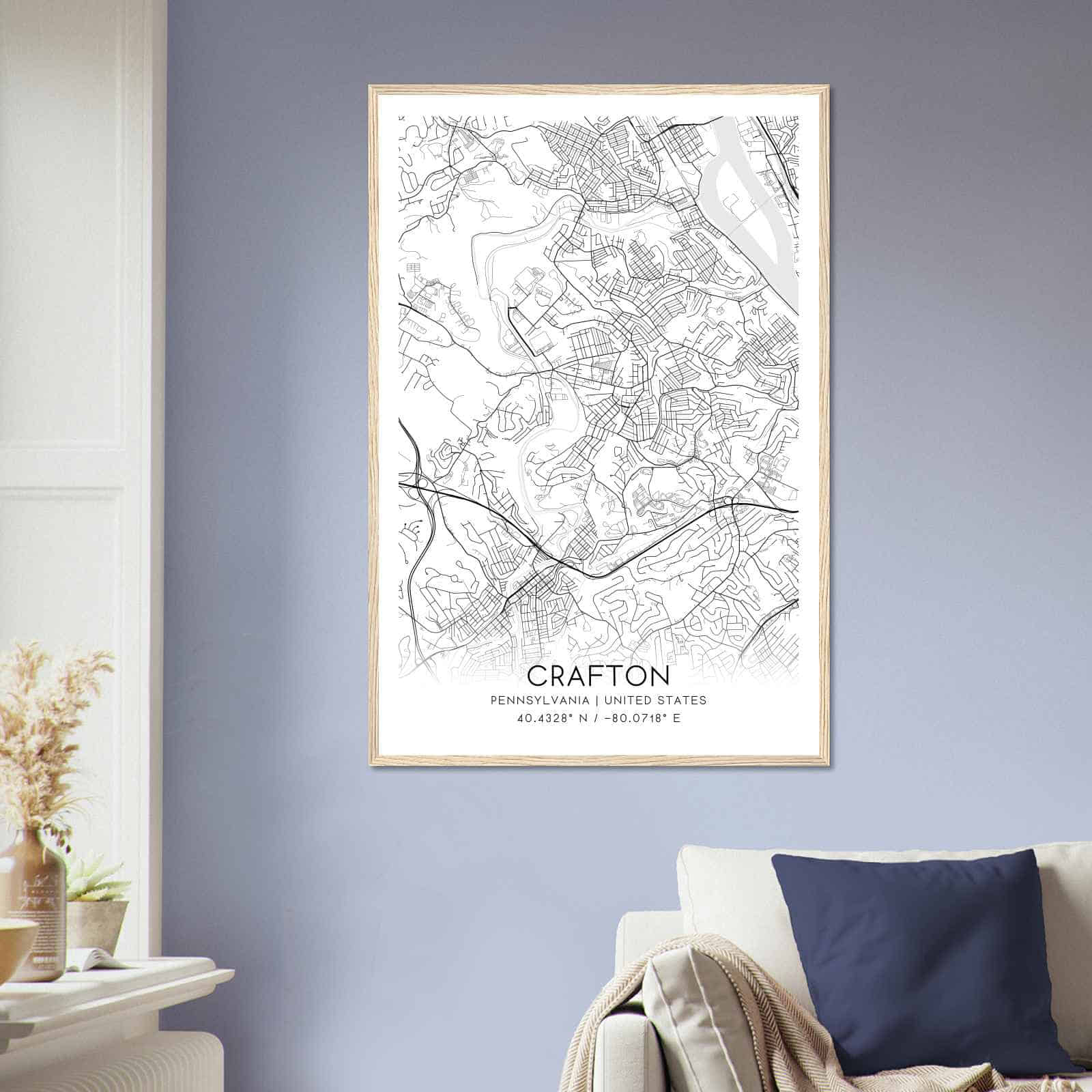 Crafton Pennsylvania Map Poster, Modern Home Decor Wall Art Print ...