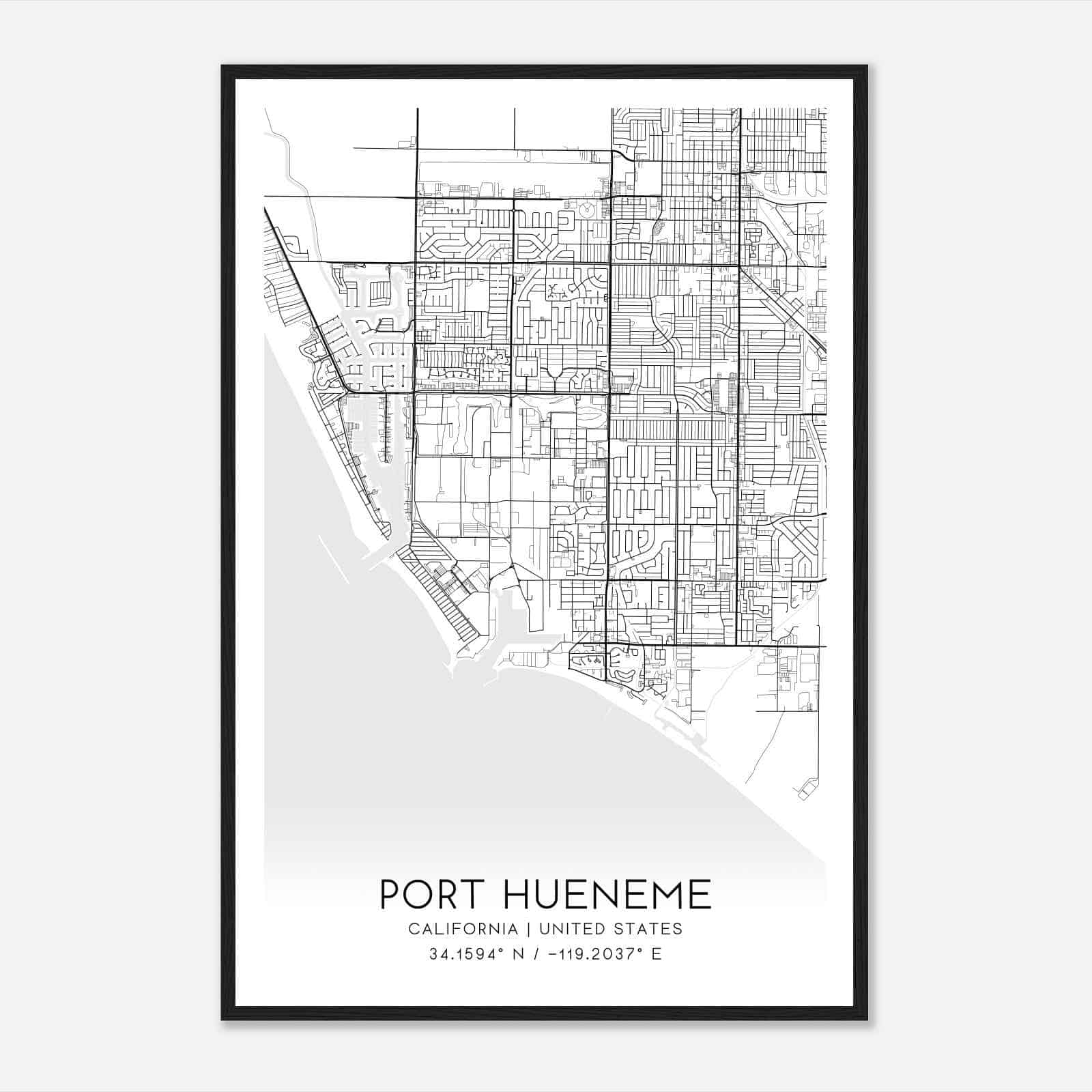 Port Hueneme California Map Poster, Modern Home Decor Wall Art Print ...