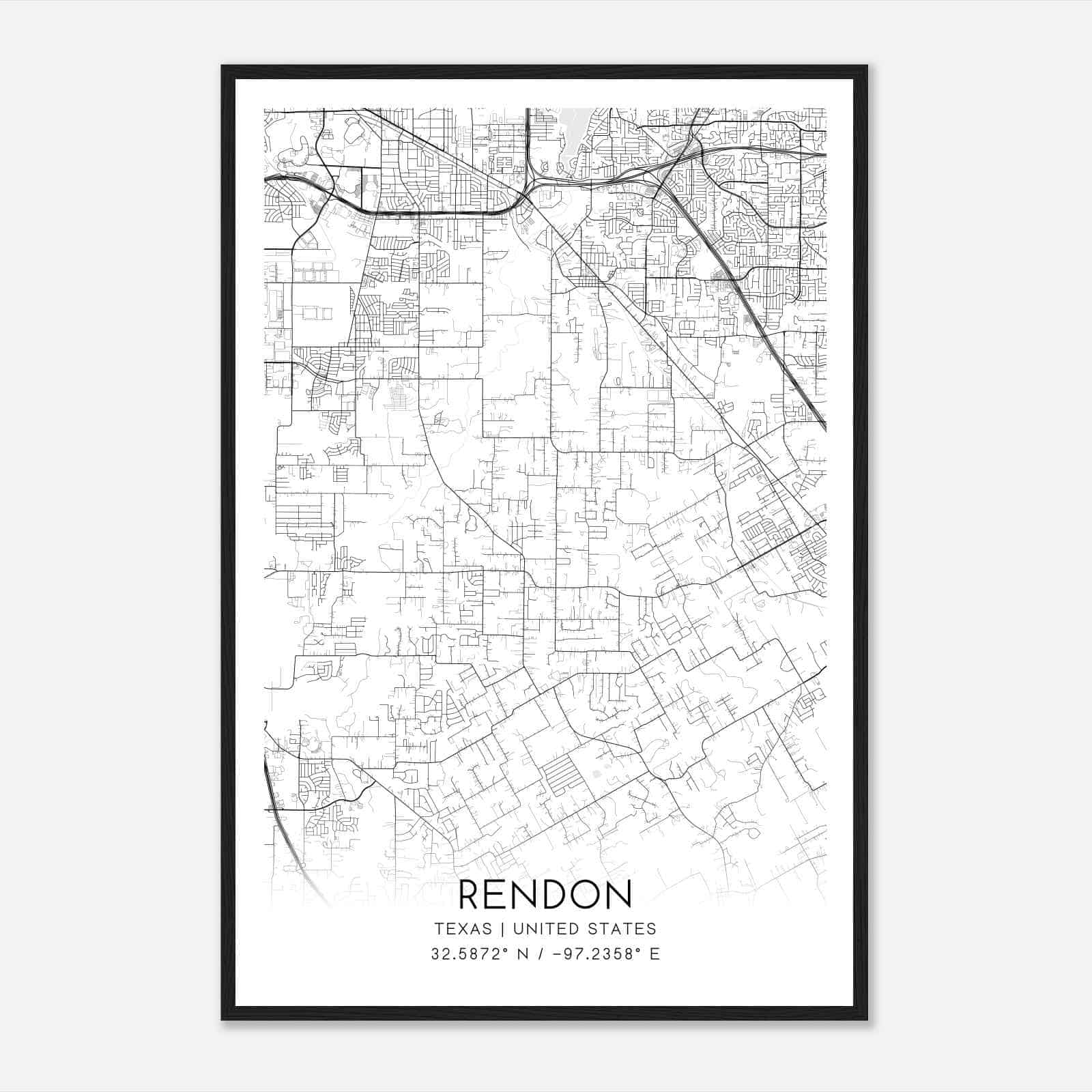 Rendon Texas Map Poster, Modern Home Decor Wall Art Print - Custom Maps ...