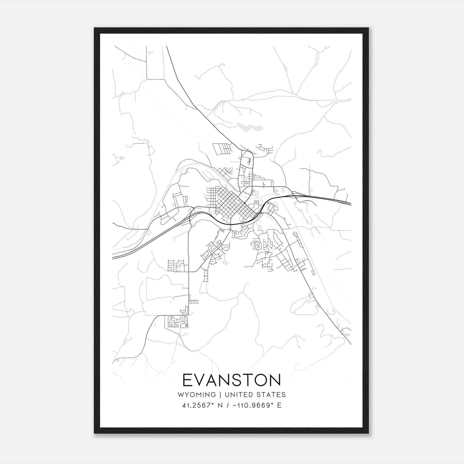 Evanston Wyoming Map Poster, Modern Home Decor Wall Art Print - Custom ...