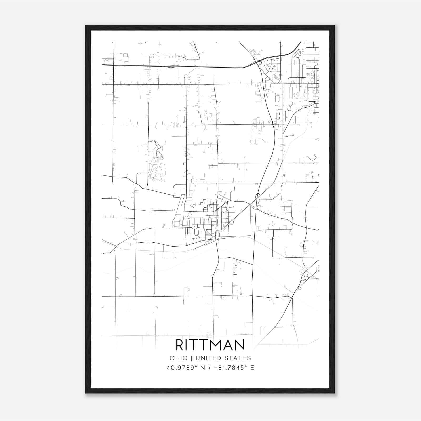 Rittman Ohio Map Poster, Modern Home Decor Wall Art Print - Custom Maps ...