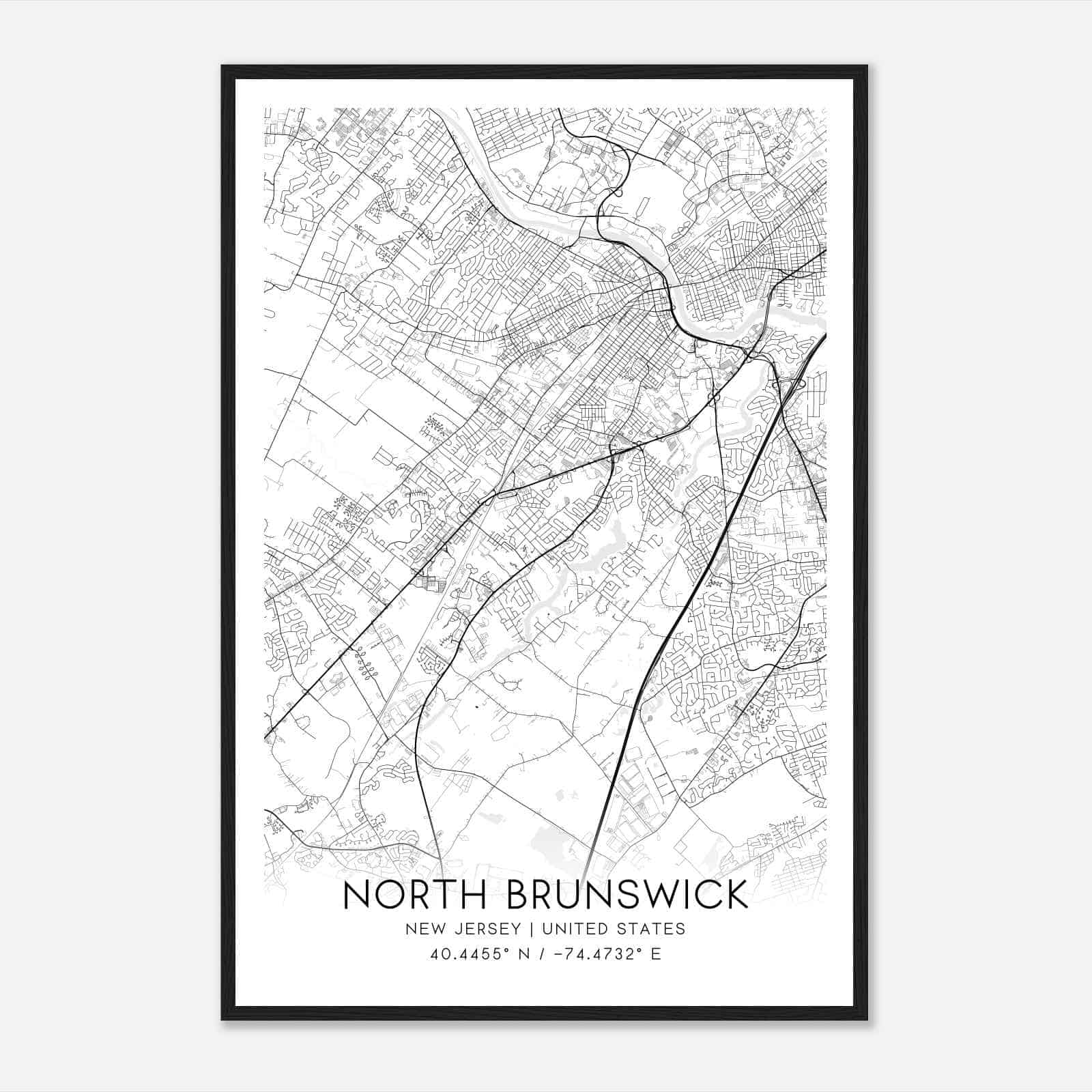 North Brunswick New Jersey Map Poster, Modern Home Decor Wall Art Print ...