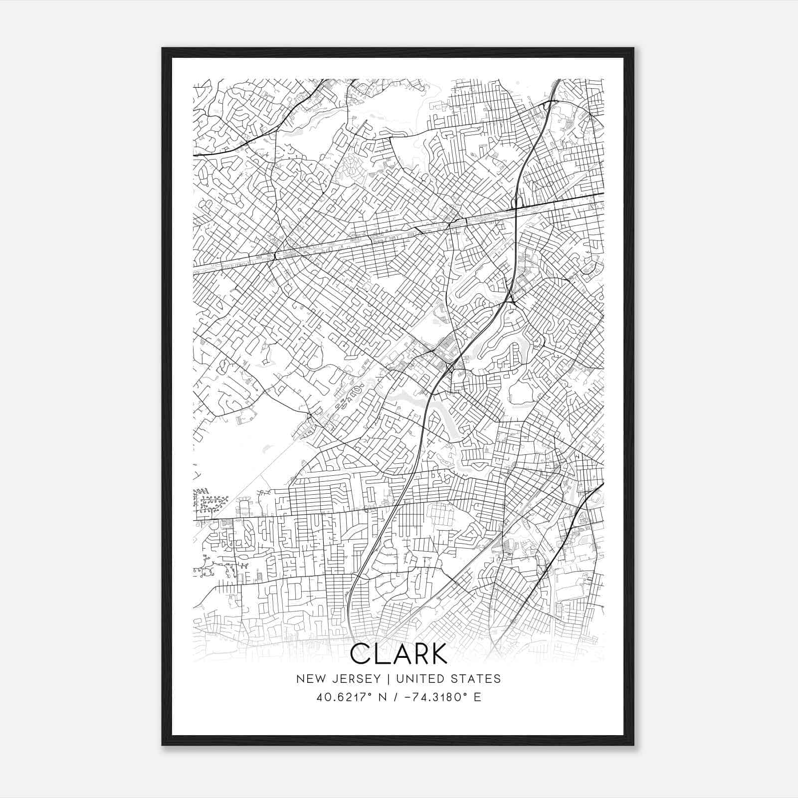Clark New Jersey Map Poster, Modern Home Decor Wall Art Print - Custom ...