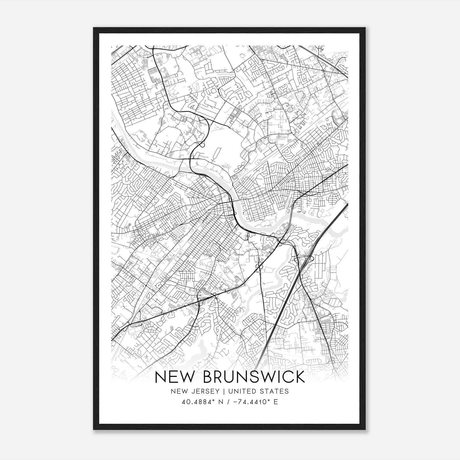 New Brunswick New Jersey Map Poster, Modern Home Decor Wall Art Print ...