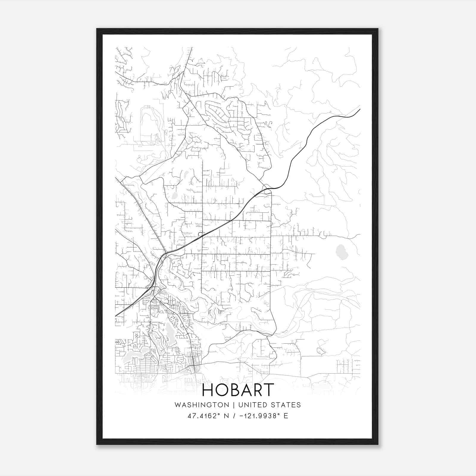 Hobart Washington Map Poster, Modern Home Decor Wall Art Print - Custom ...