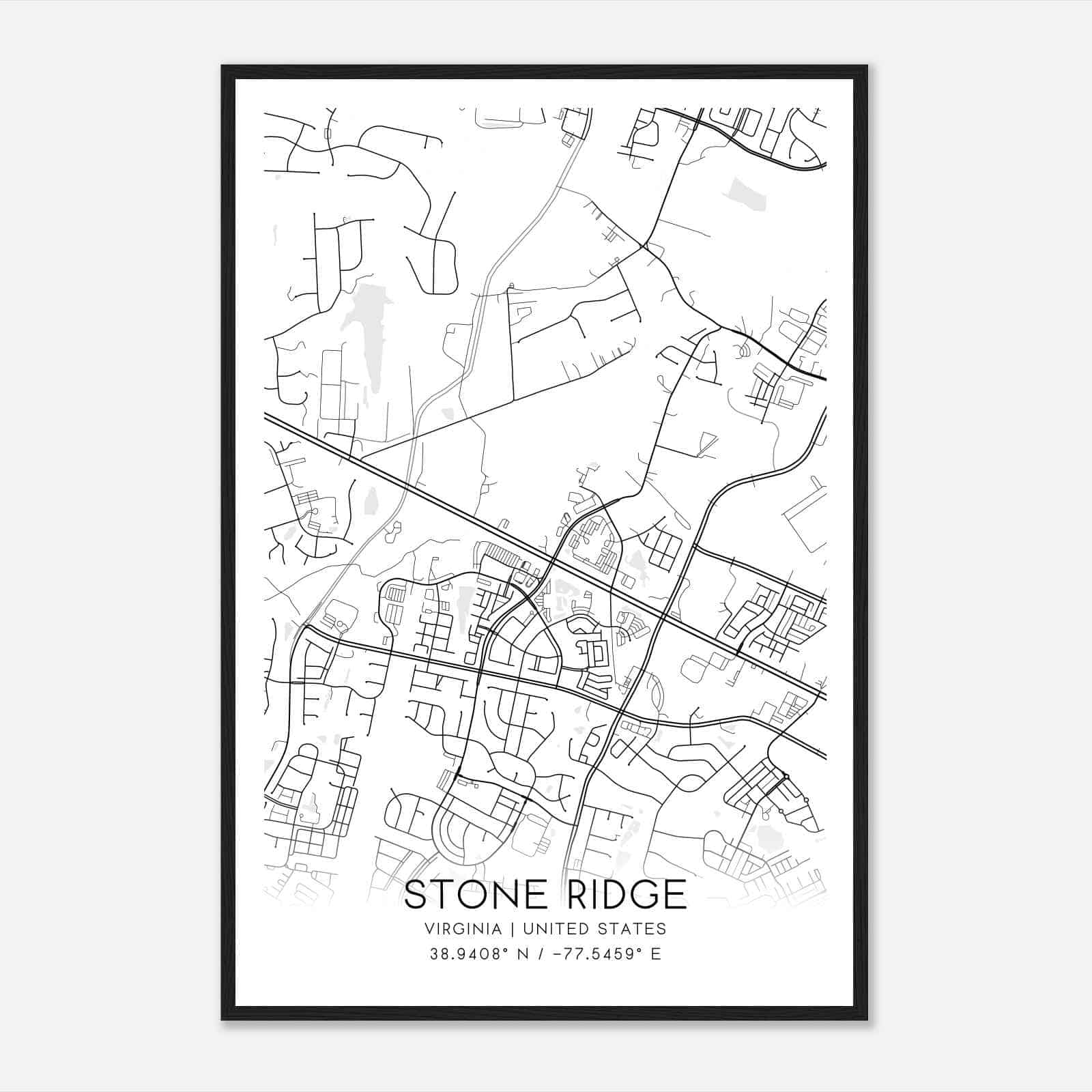 Stone Ridge Virginia Map Poster, Modern Home Decor Wall Art Print ...