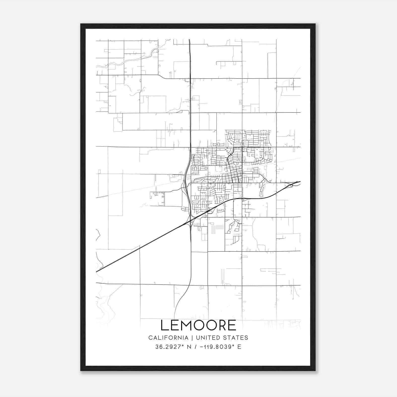 Vintage Lemoore California Map Poster, Modern Home Decor Wall Art Print ...