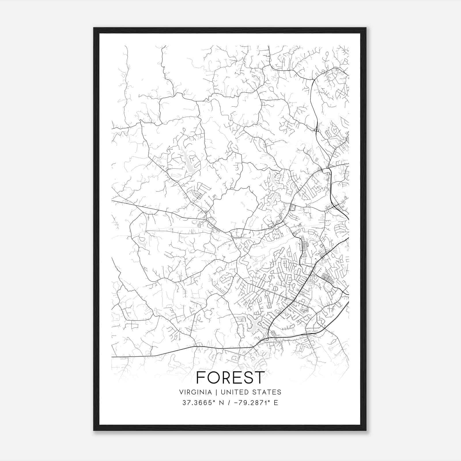 Forest Virginia Map Poster, Modern Home Decor Wall Art Print - Custom ...