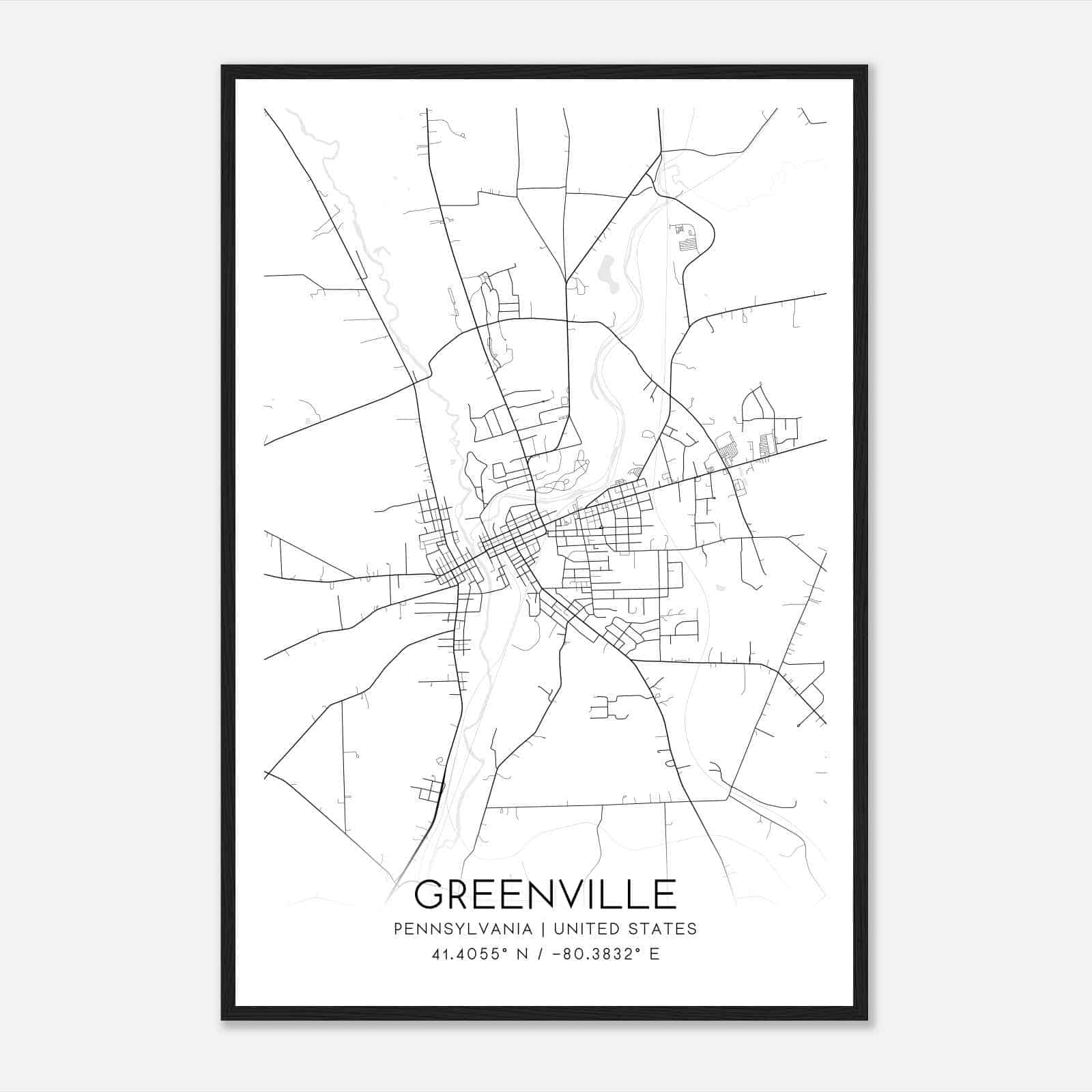 Greenville Pennsylvania Map Poster, Modern Home Decor Wall Art Print ...