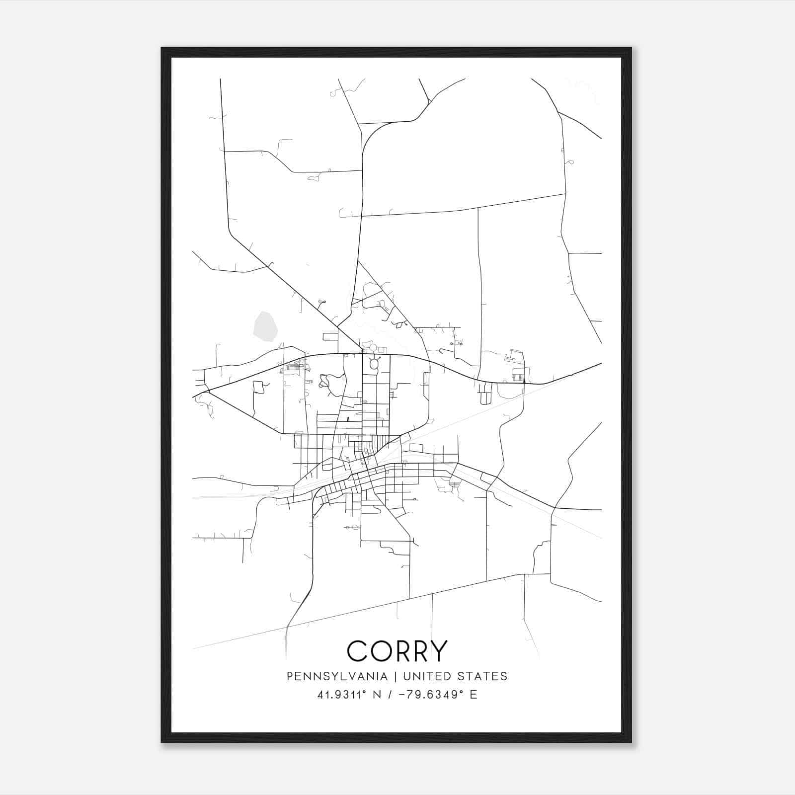 Vintage Corry Pennsylvania Map Poster, Modern Home Decor Wall Art Print ...