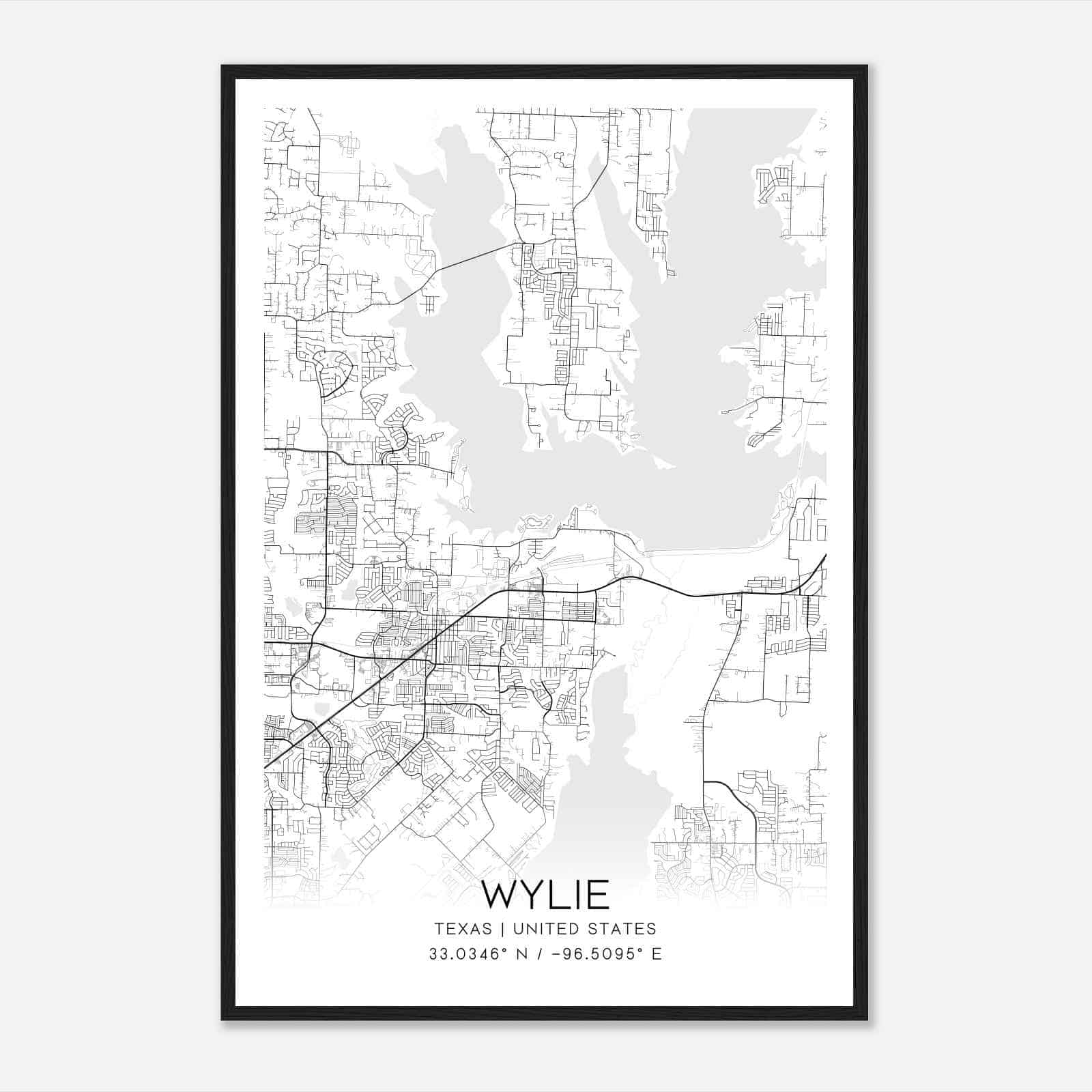 Wylie Texas Map Poster, Modern Home Decor Wall Art Print - Custom Maps ...