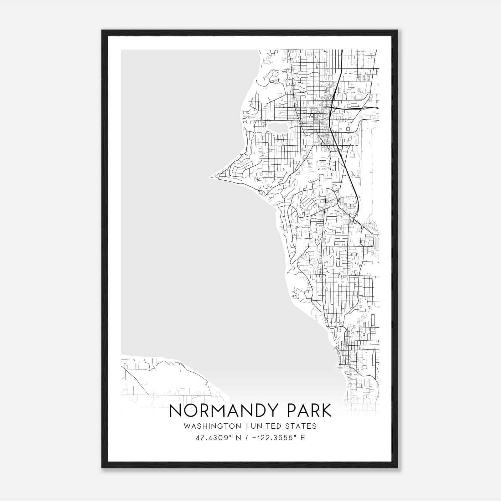 Normandy Park Washington Map Poster, Modern Home Decor Wall Art Print ...