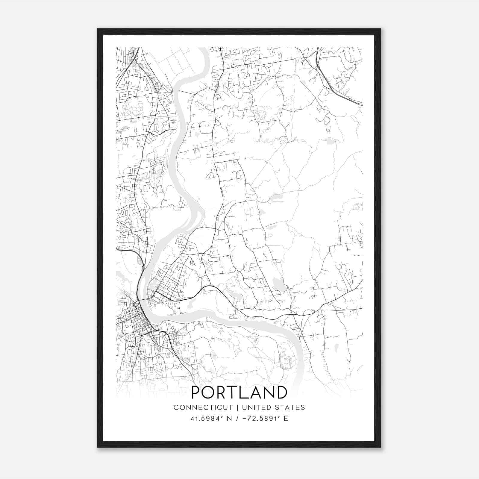 Portland Connecticut Map Poster, Modern Home Decor Wall Art Print ...