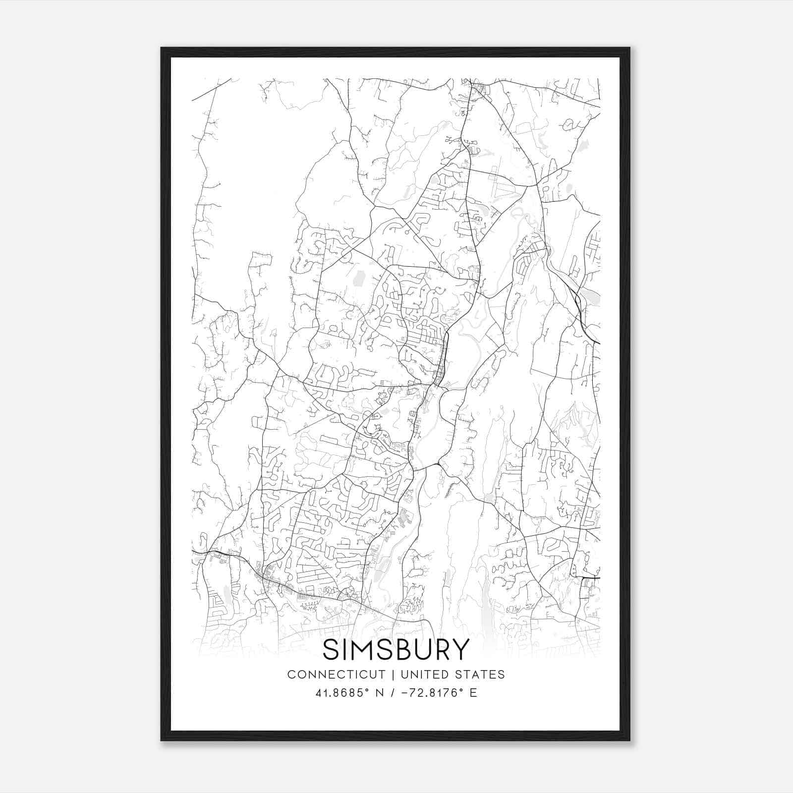 Simsbury Connecticut Map Poster, Modern Home Decor Wall Art Print ...