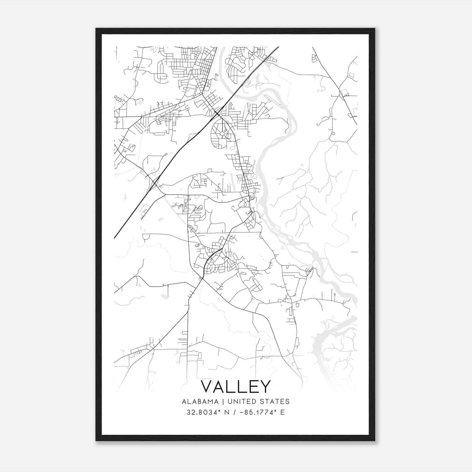Valley Alabama Map Poster, Modern Home Decor Wall Art Print - Custom ...