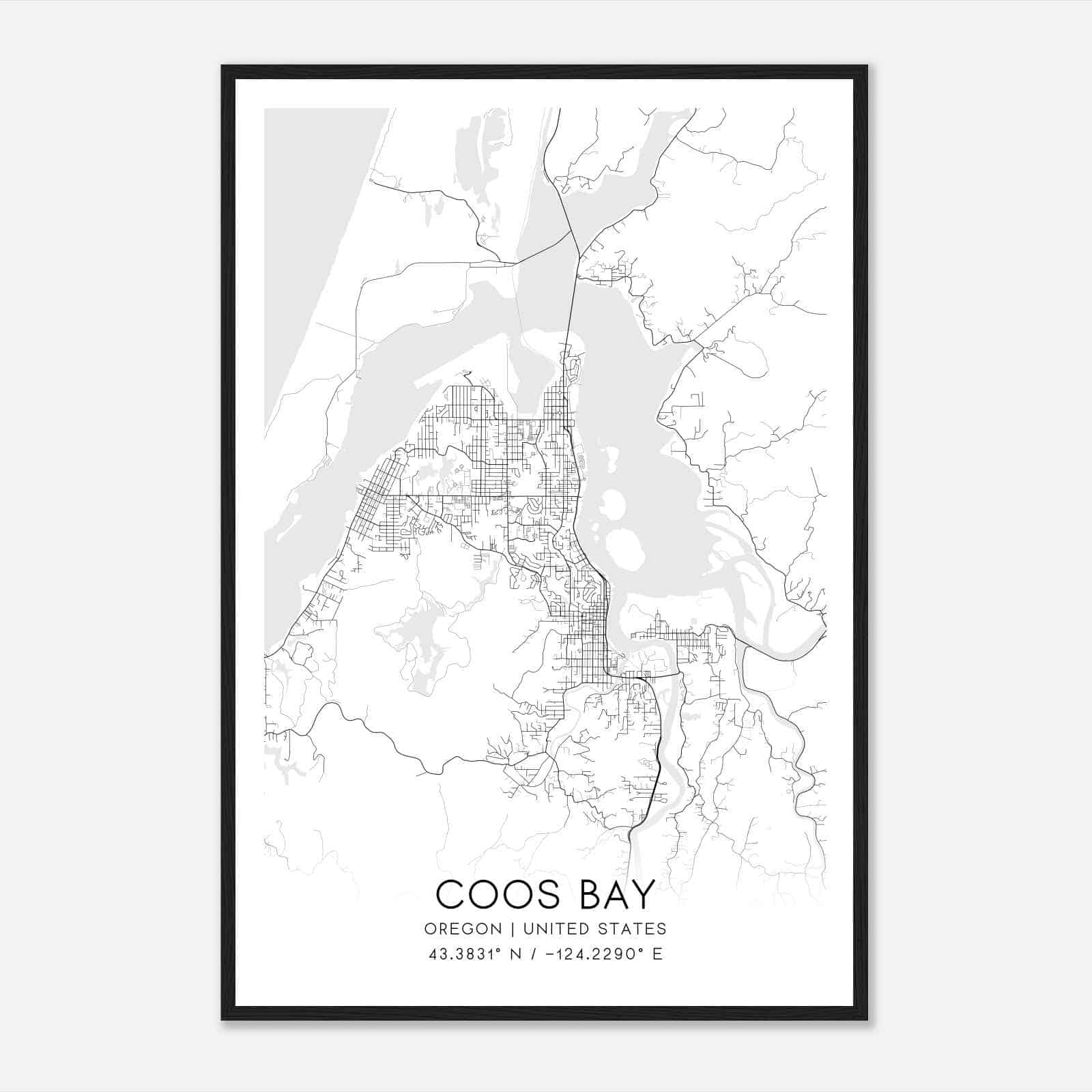 Coos Bay Oregon Map Poster, Modern Home Decor Wall Art Print - Custom ...