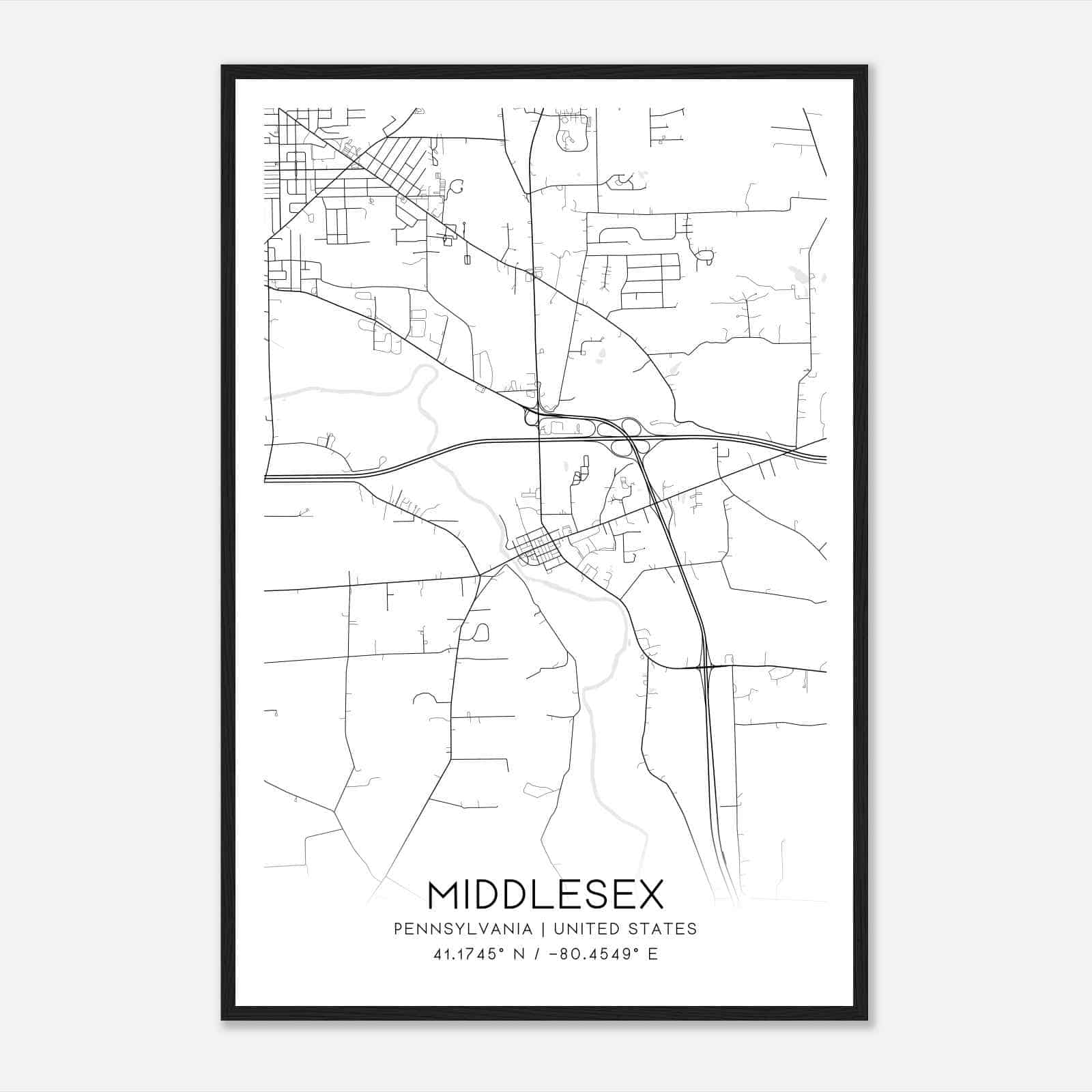 Middlesex Pennsylvania Map Poster, Modern Home Decor Wall Art Print ...