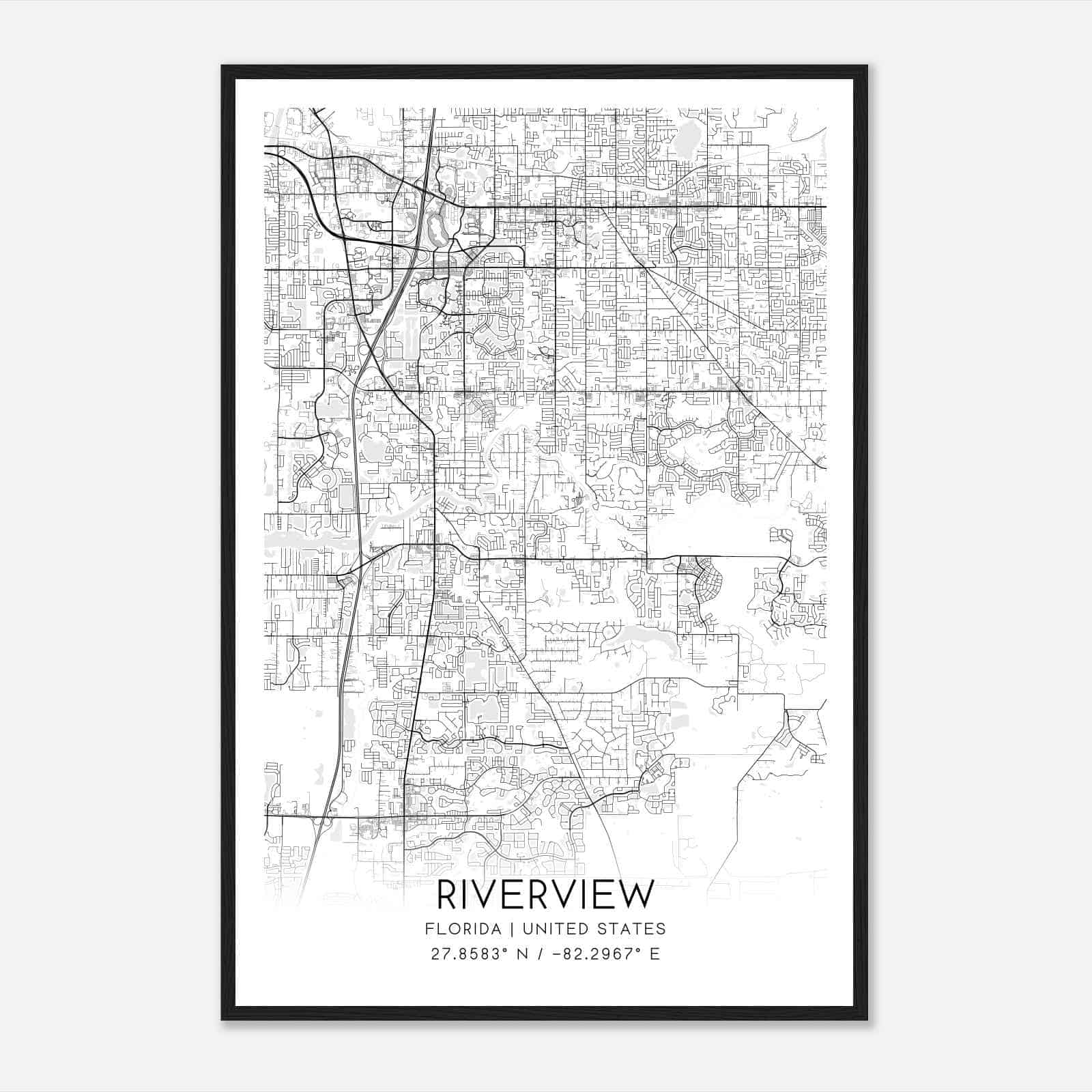 Riverview Florida Map Poster, Modern Home Decor Wall Art Print - Custom ...