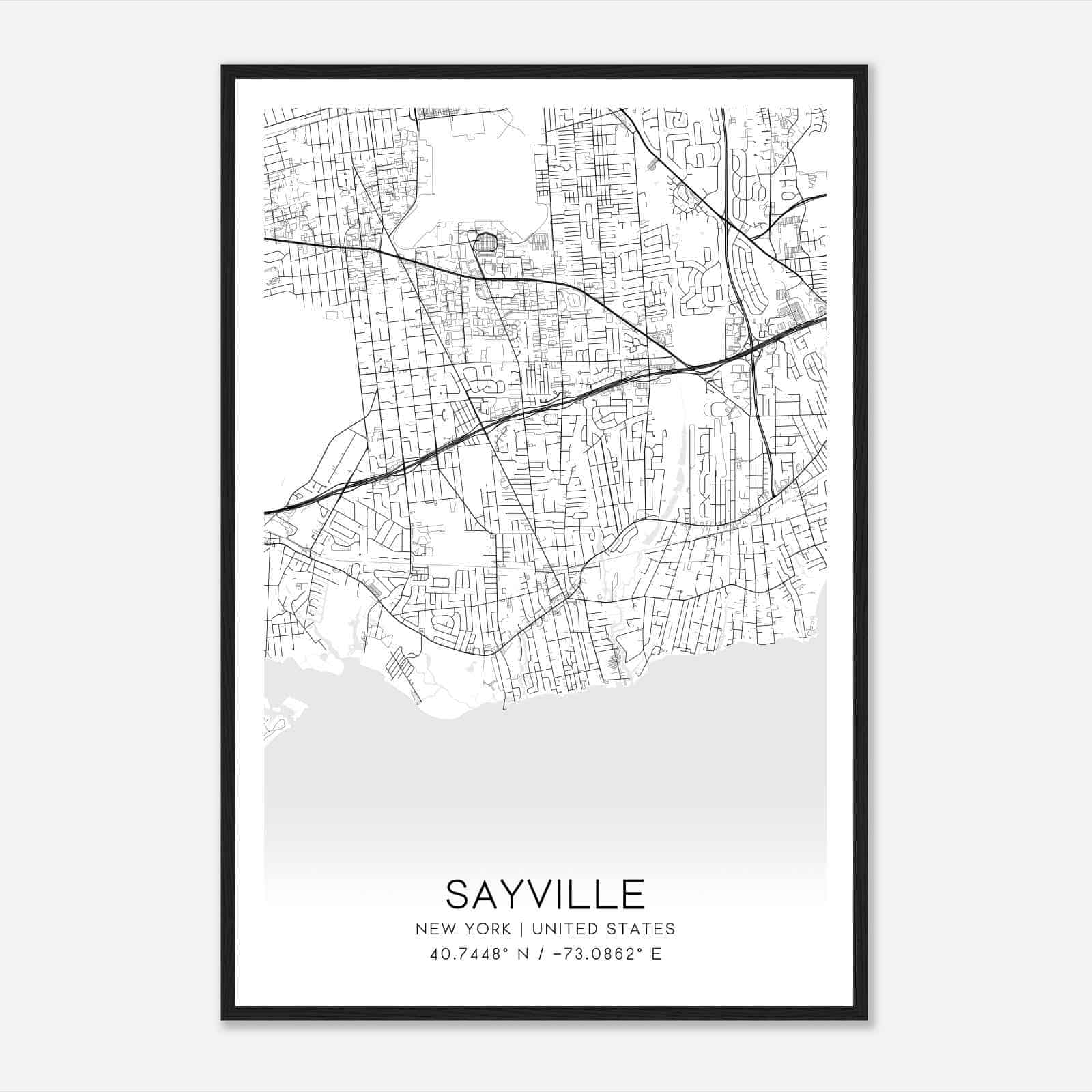 Sayville New York Map Poster, Modern Home Decor Wall Art Print - Custom ...
