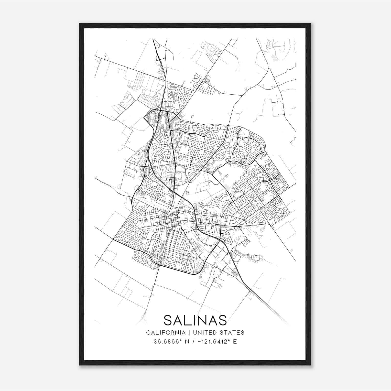 Salinas California Map Poster, Modern Home Decor Wall Art Print ...