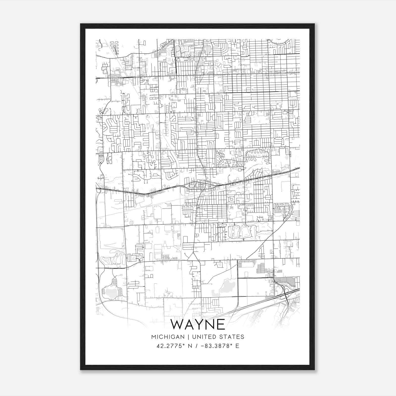 Wayne Michigan Map Poster, Modern Home Decor Wall Art Print - Custom ...