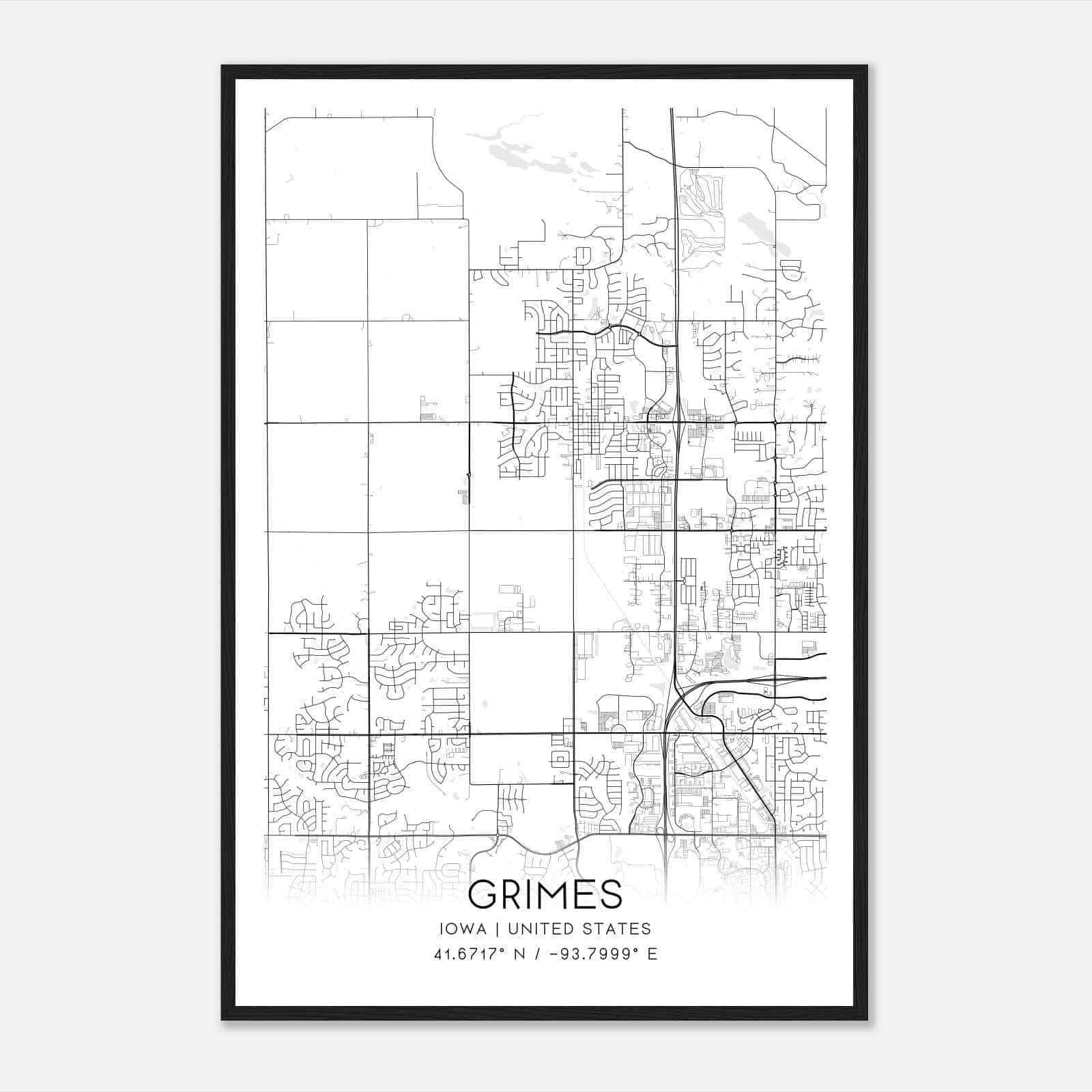 Grimes Iowa Map Poster, Modern Home Decor Wall Art Print - Custom Maps ...