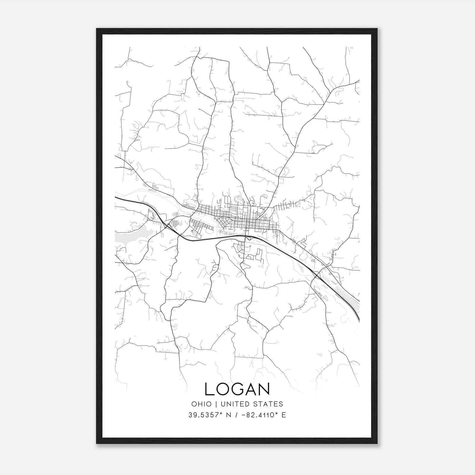 Vintage Logan Ohio Map Poster, Modern Home Decor Wall Art Print - Custom Maps & Posters