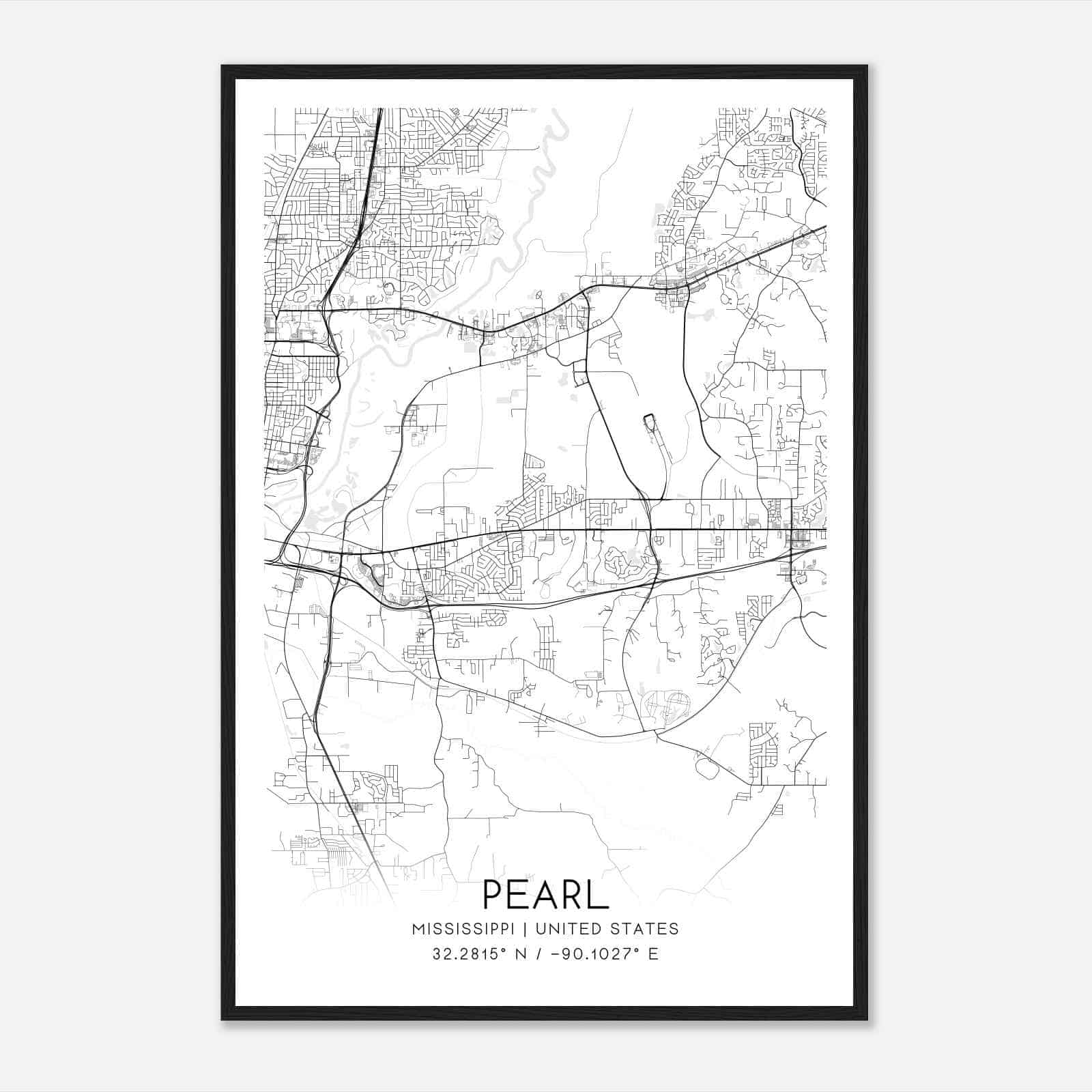 Pearl Mississippi Map Poster, Modern Home Decor Wall Art Print - Custom ...