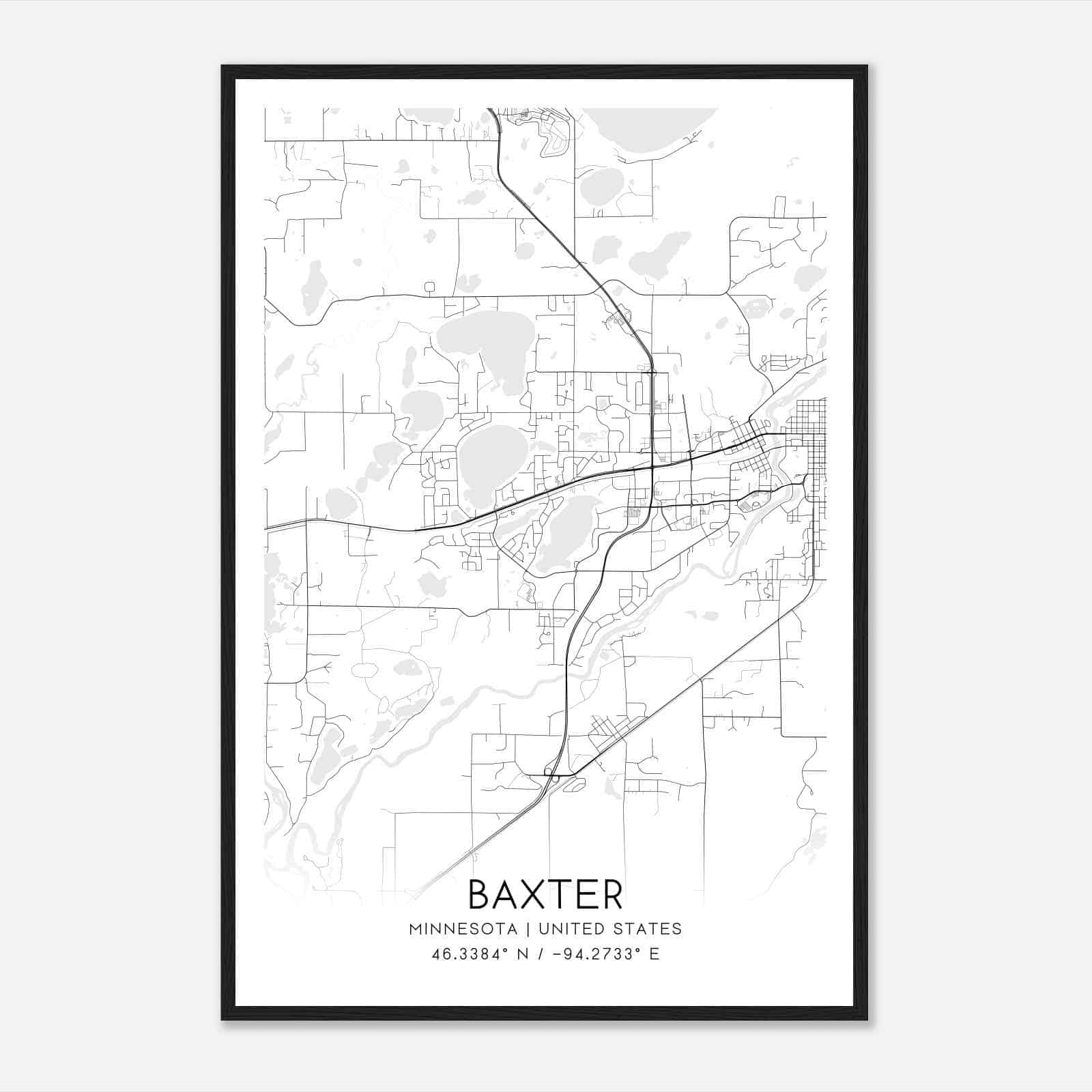 Baxter Minnesota Map Poster, Modern Home Decor Wall Art Print - Custom ...
