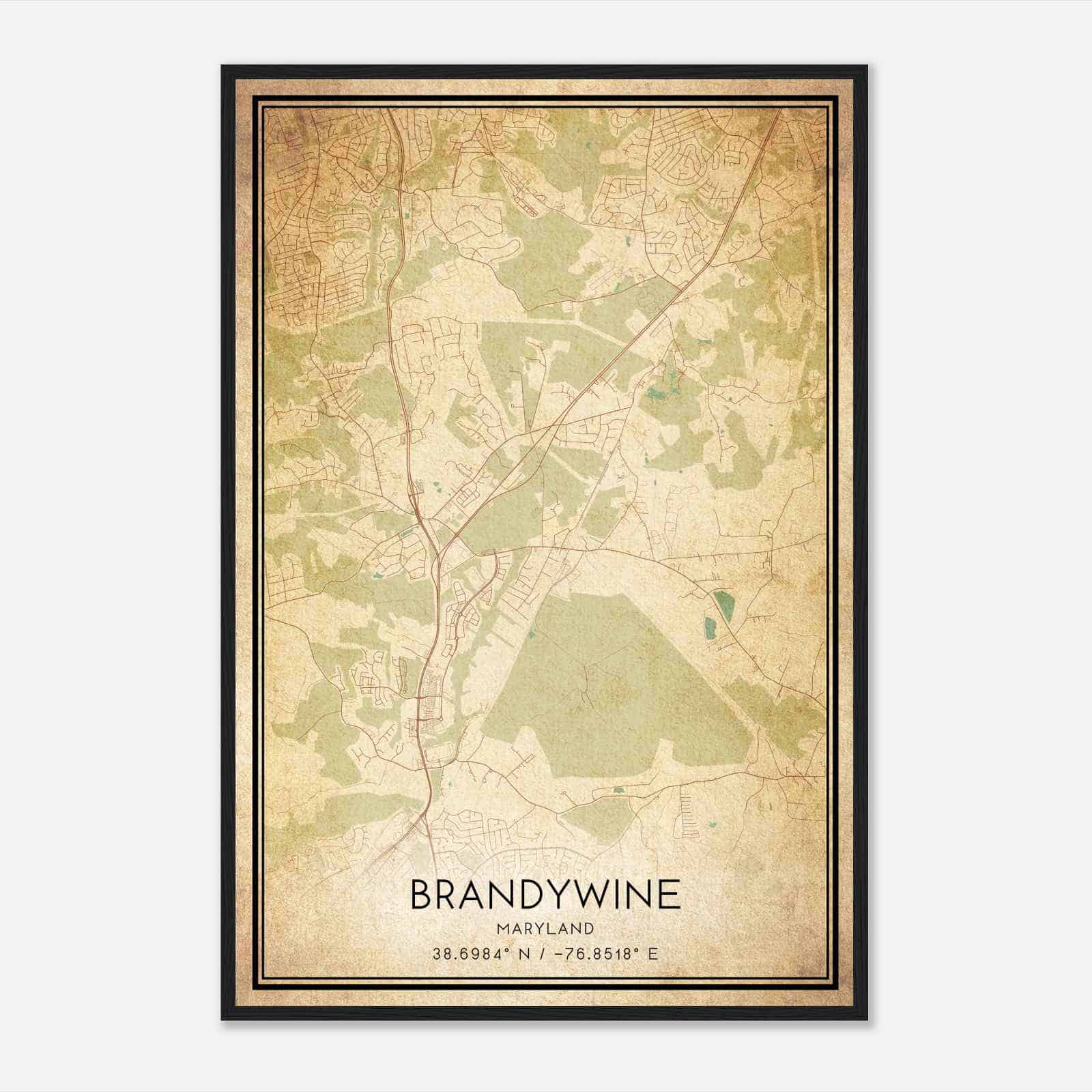 Vintage Brandywine Maryland Map Poster, Modern Home Decor Wall Art ...