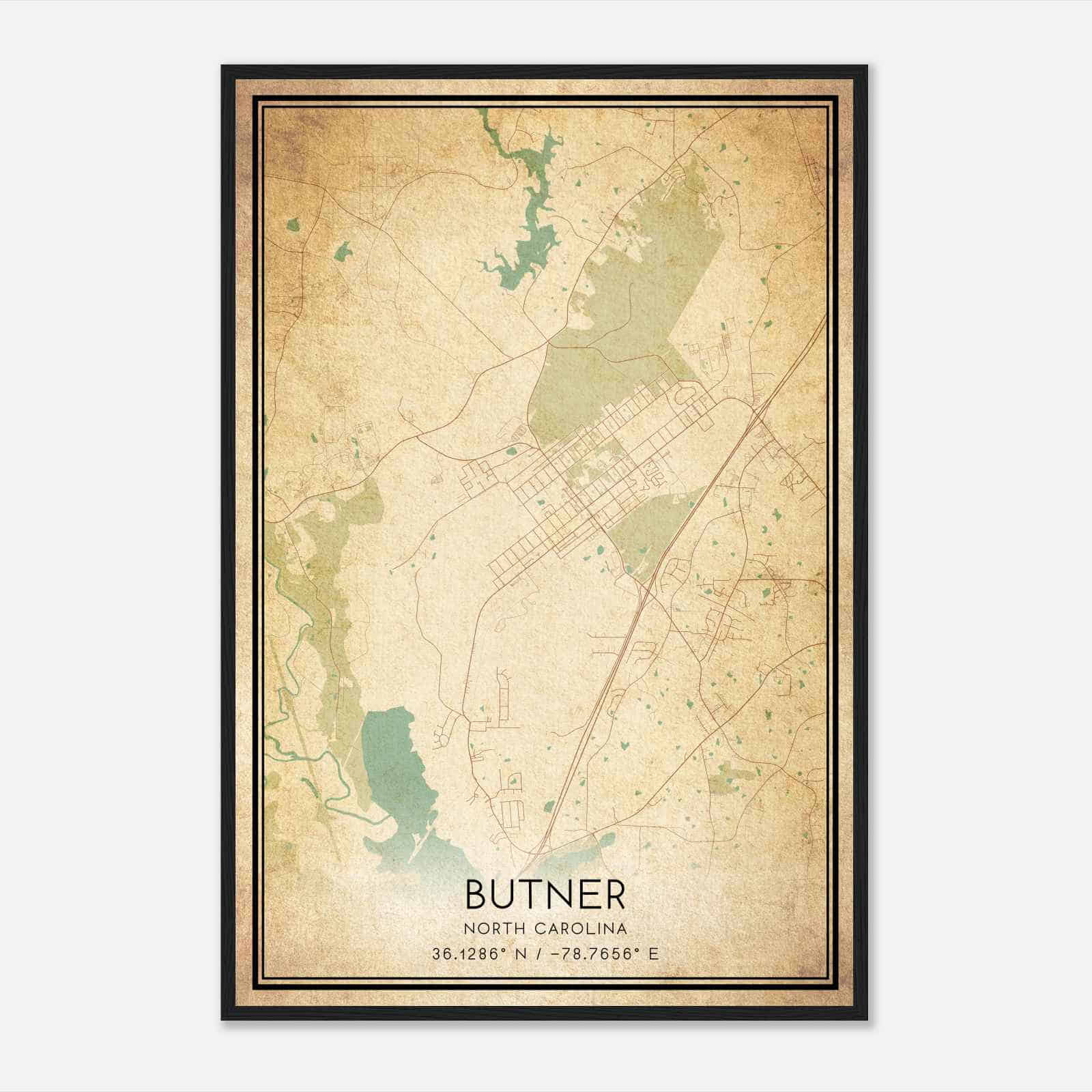Vintage Butner North Carolina Map Poster, Modern Home Decor Wall Art ...
