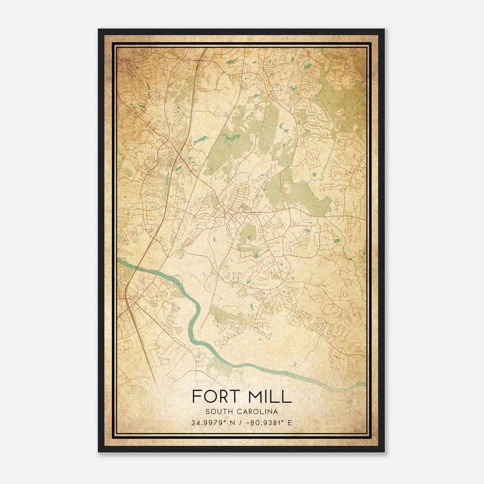 Vintage Fort Mill South Carolina Map Poster, Modern Home Decor Wall Art ...