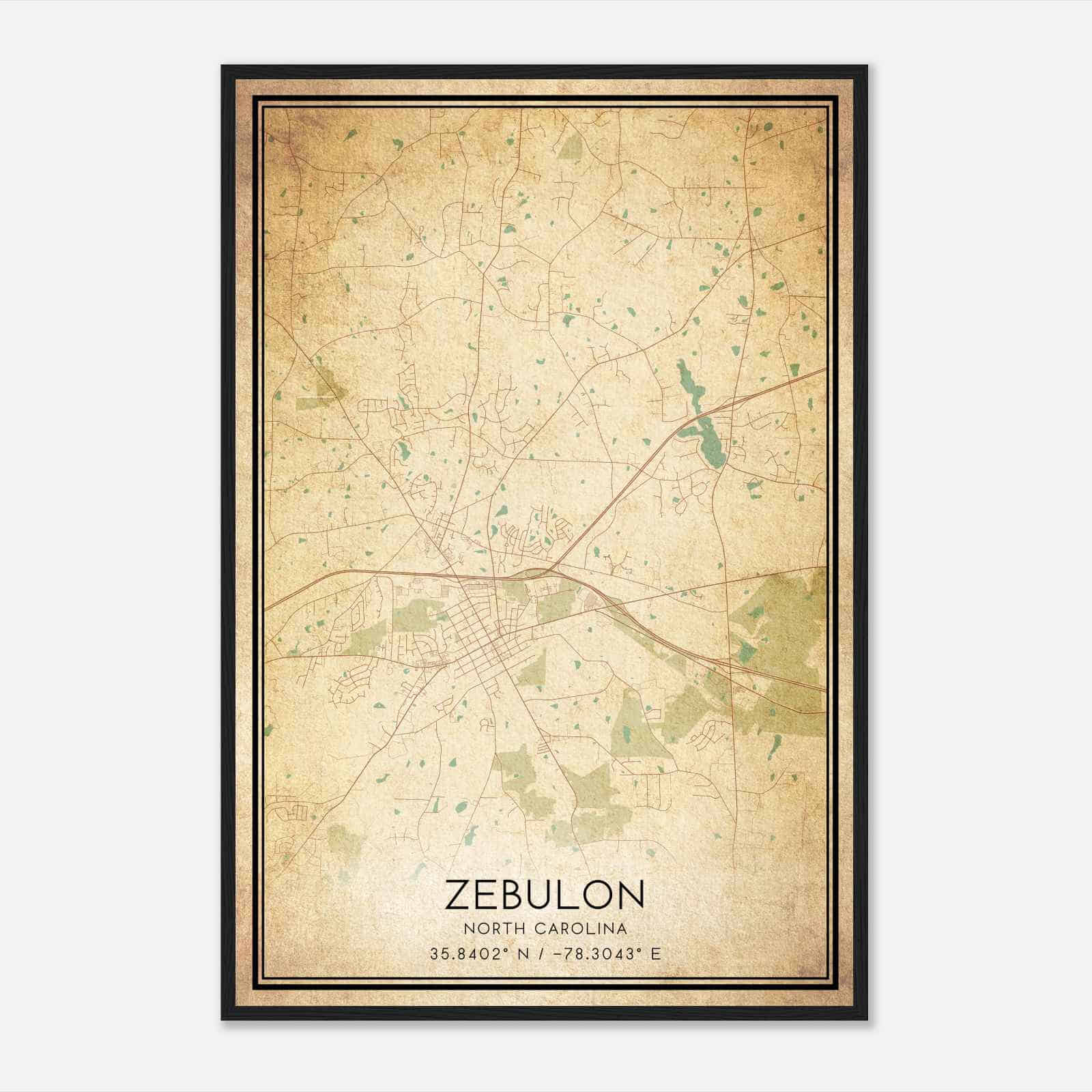 Vintage Zebulon North Carolina Map Poster, Modern Home Decor Wall Art ...