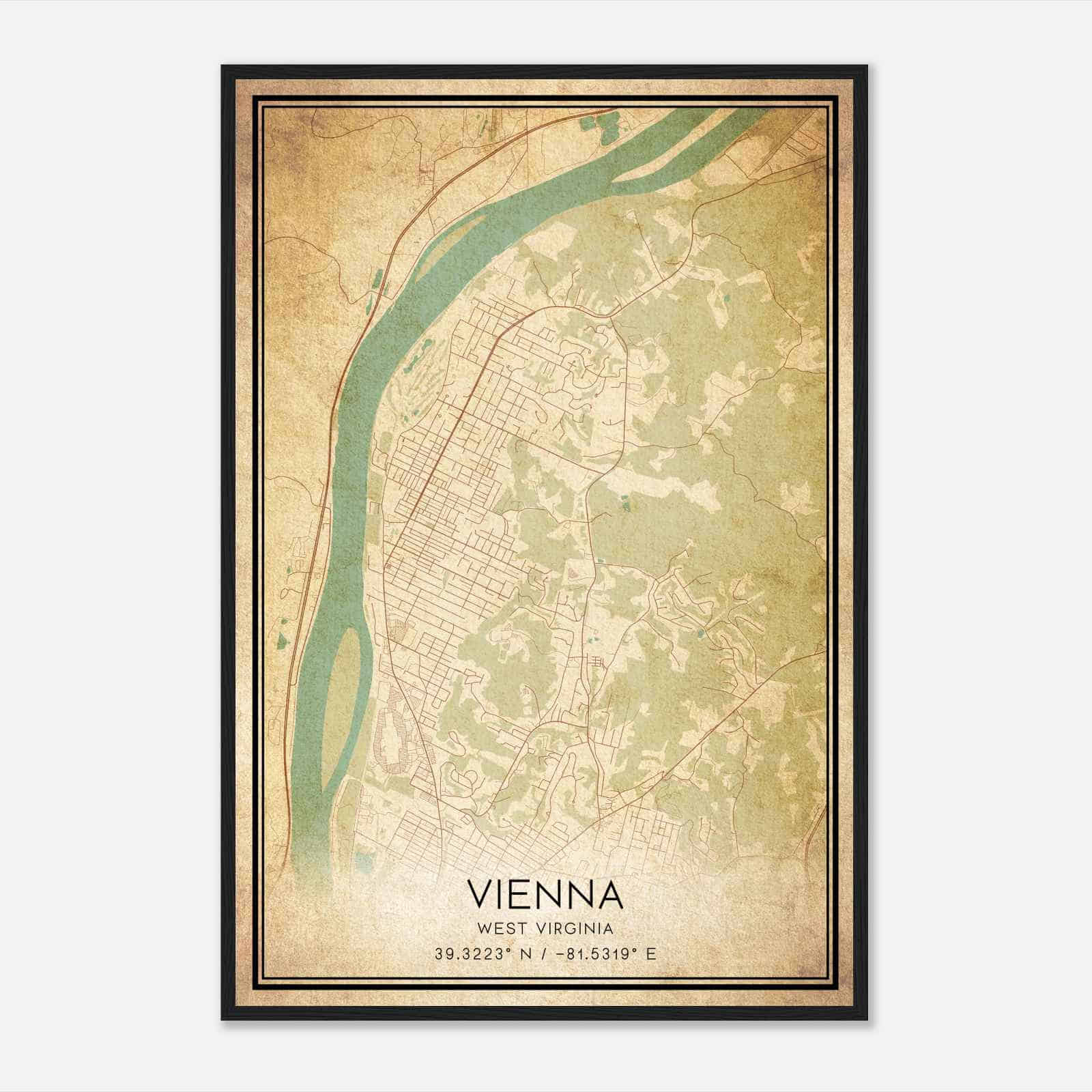 Vintage Vienna West Virginia Map Poster, Modern Home Decor Wall Art ...