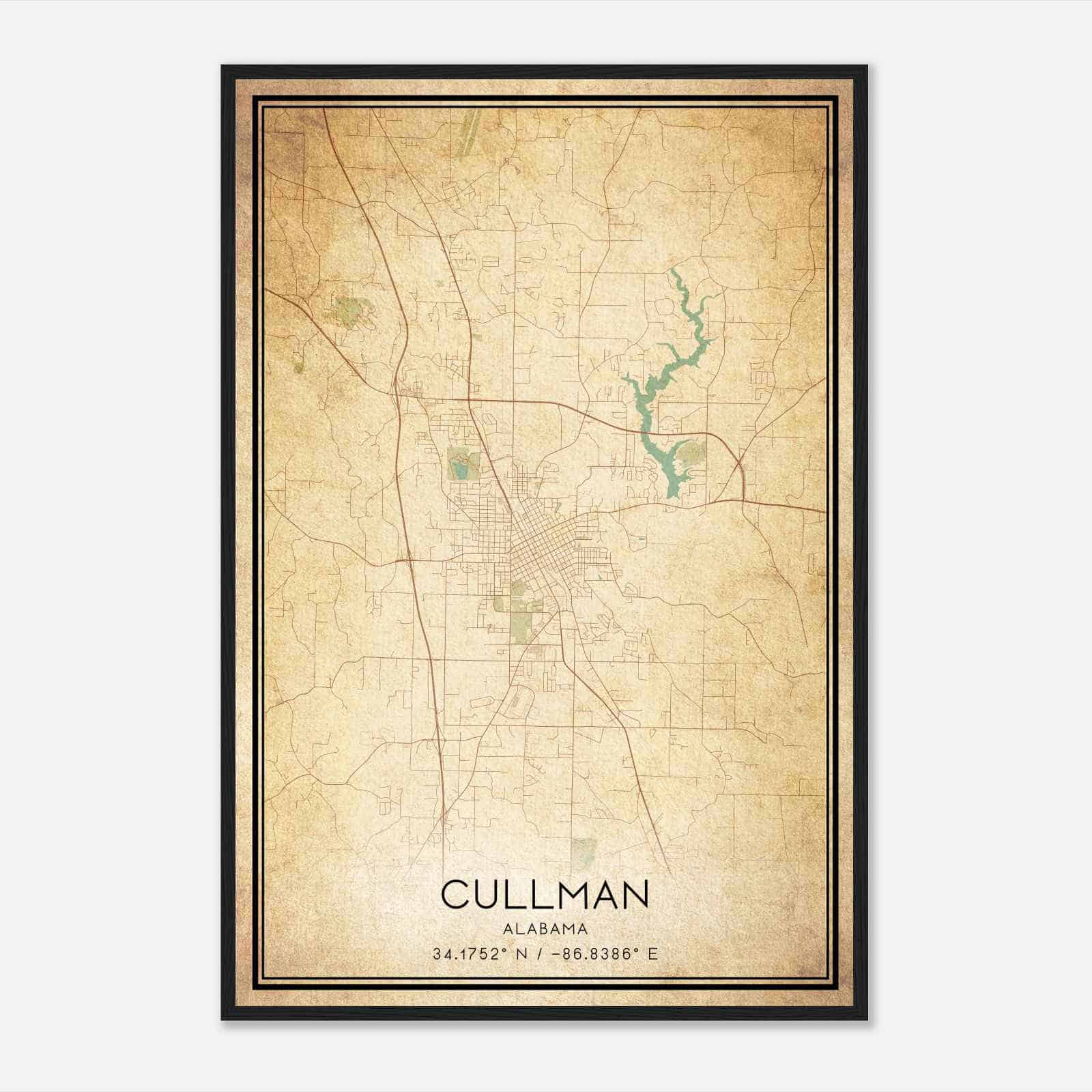 Vintage Cullman Alabama Map Poster, Modern Home Decor Wall Art Print ...