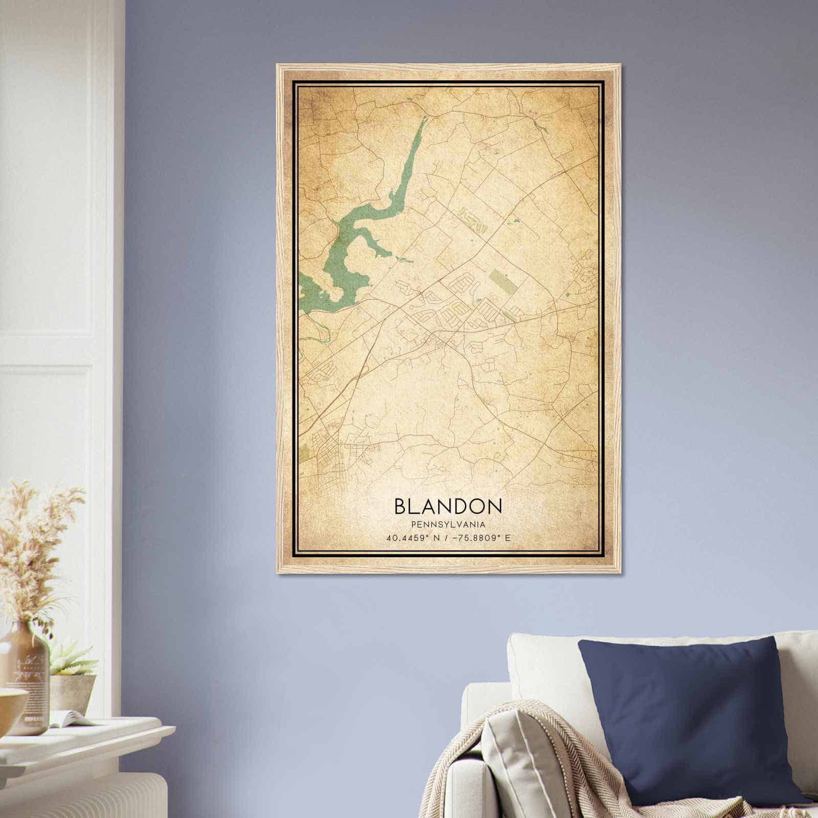 Vintage Blandon Pennsylvania Map Poster, Modern Home Decor Wall Art ...