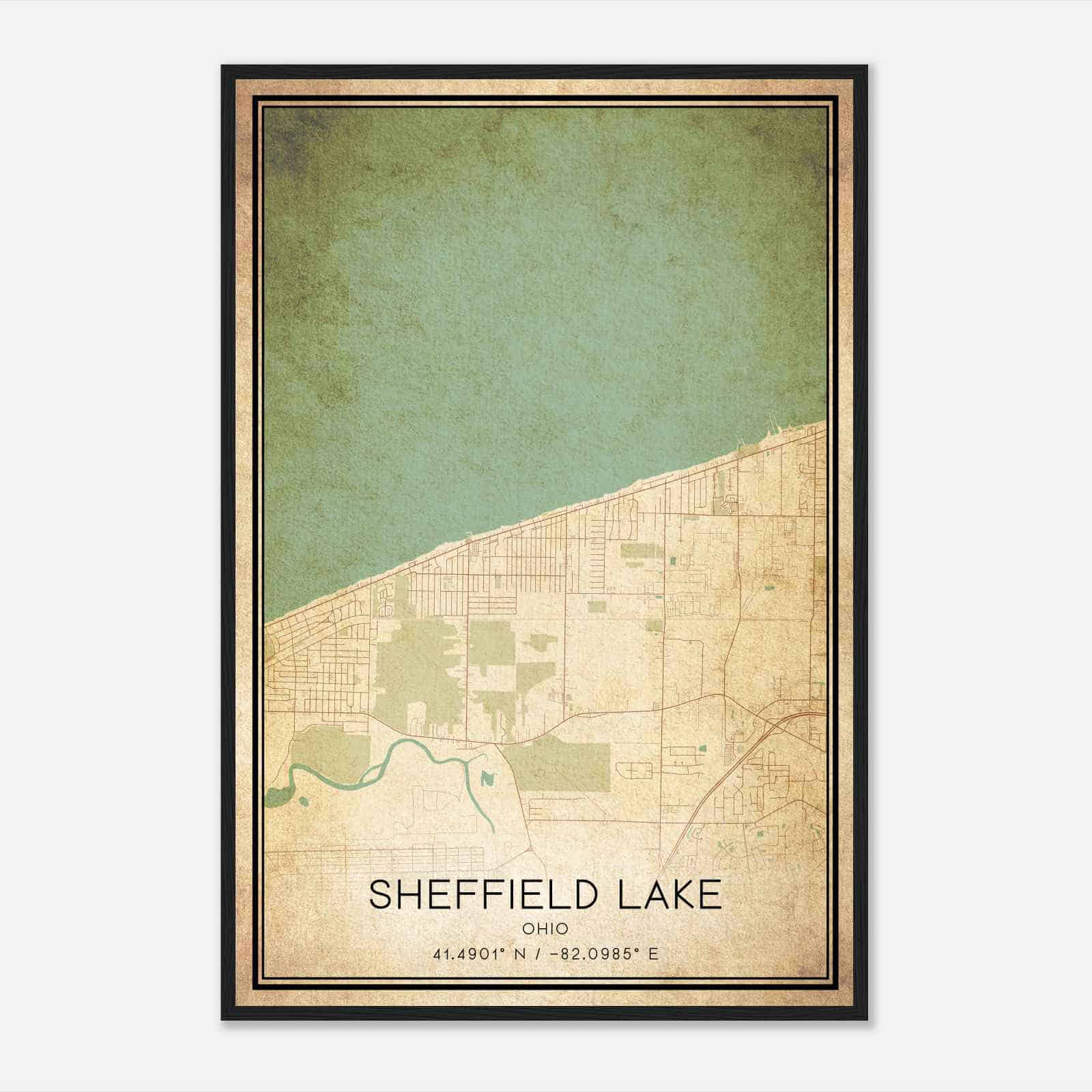 Vintage Sheffield Lake Ohio Map Poster, Modern Home Decor Wall Art ...