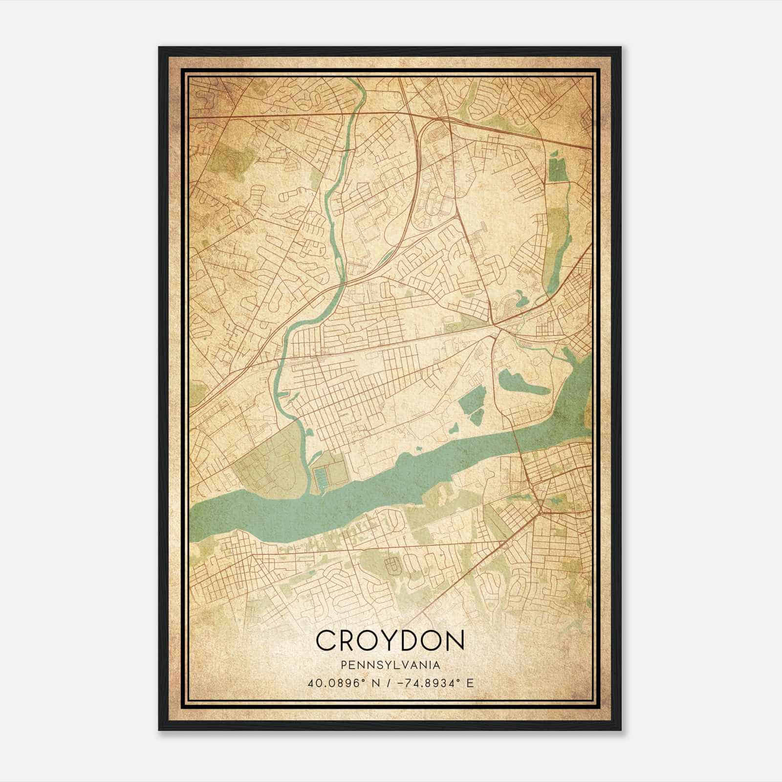 Vintage Croydon Pennsylvania Map Poster, Modern Home Decor Wall Art ...