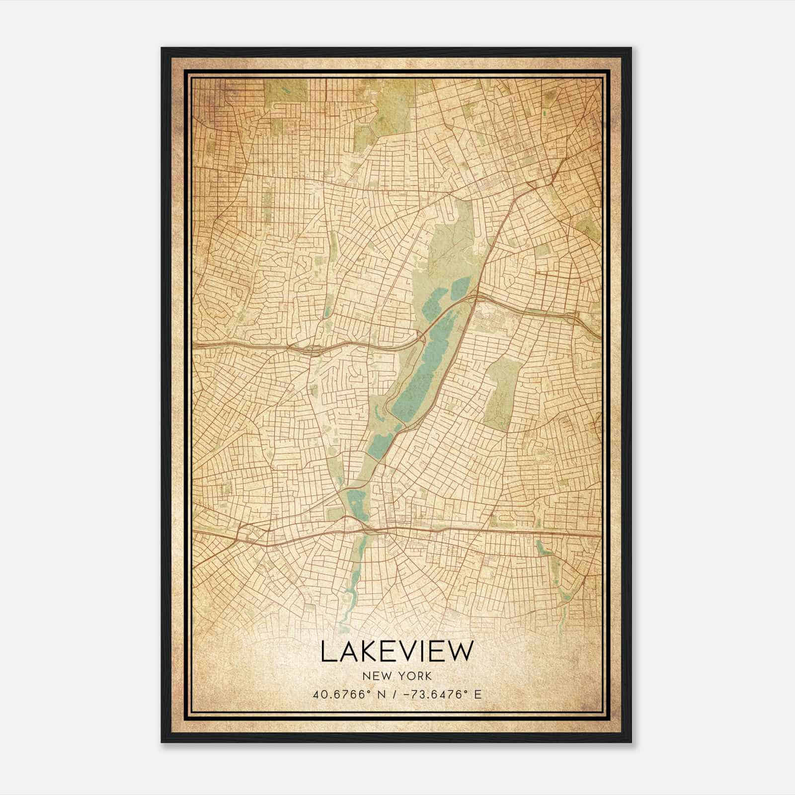 Vintage Lakeview New York Map Poster, Modern Home Decor Wall Art Print ...