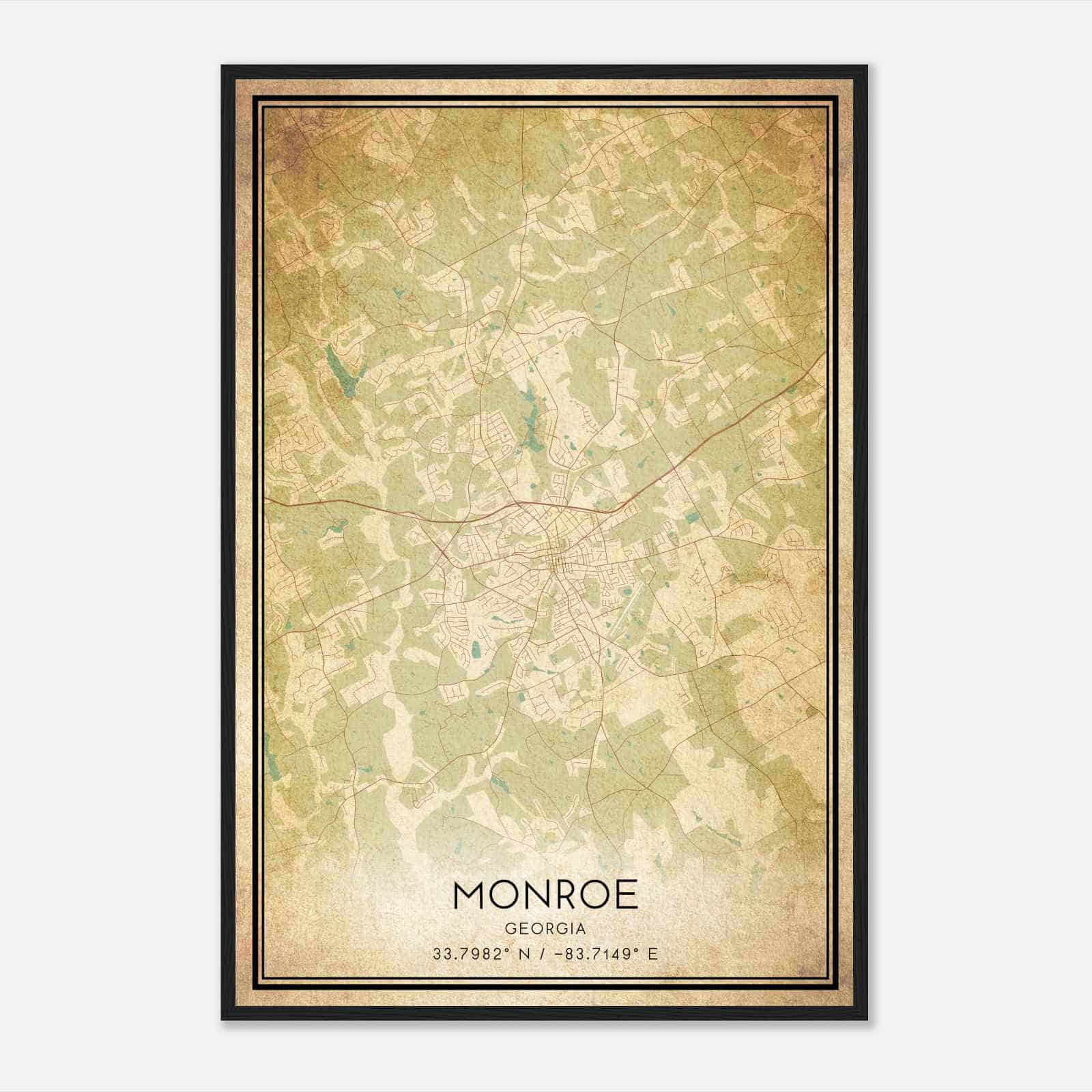 Vintage Monroe Georgia Map Poster, Modern Home Decor Wall Art Print ...