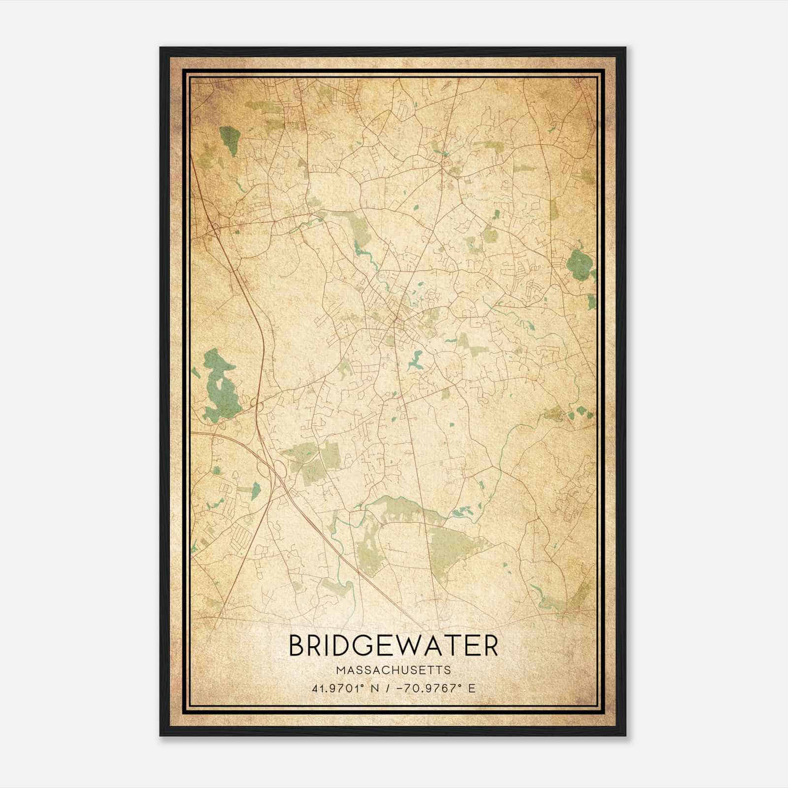 Vintage Bridgewater Massachusetts Map Poster, Modern Home Decor Wall ...