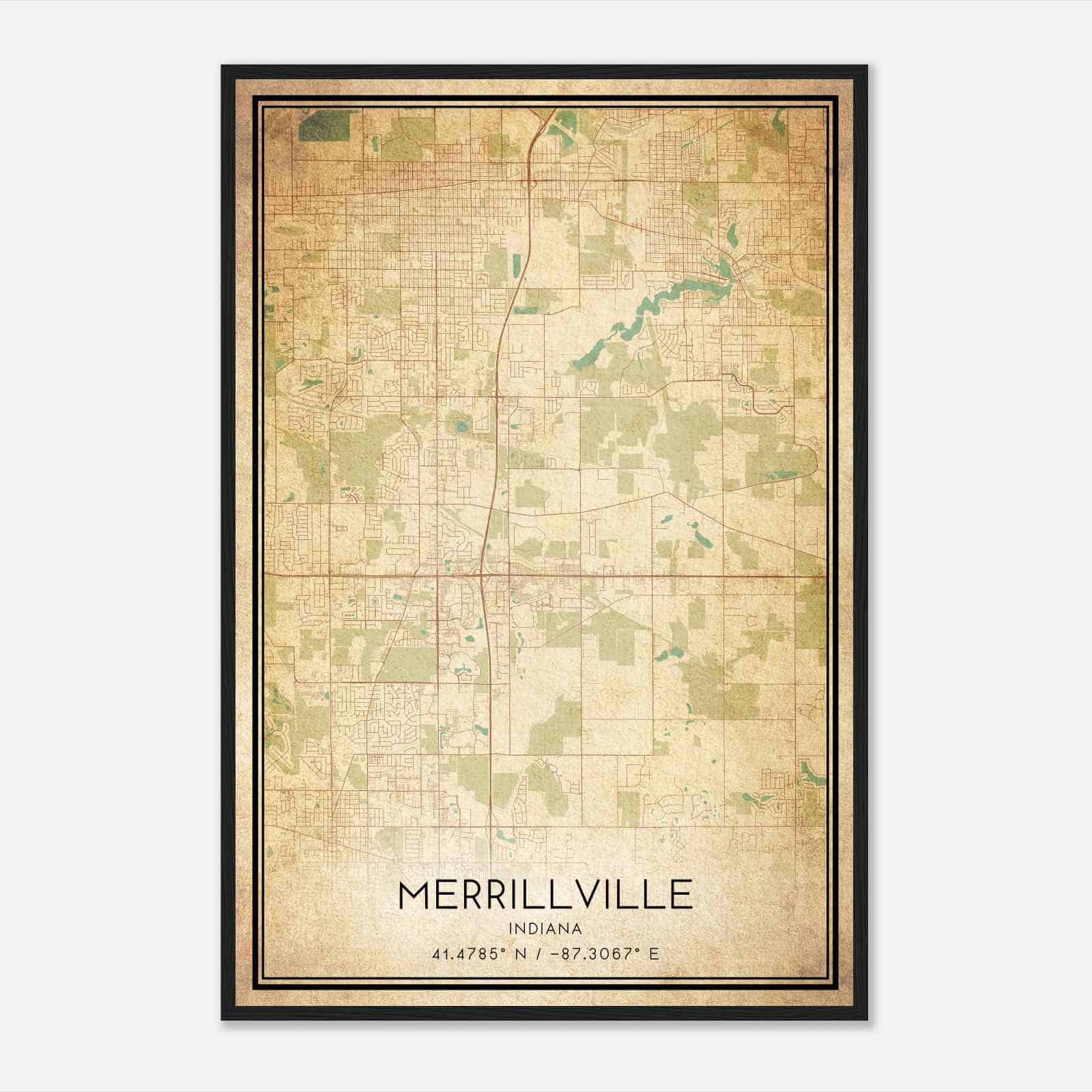 Vintage Merrillville Indiana Map Poster, Modern Home Decor Wall Art ...